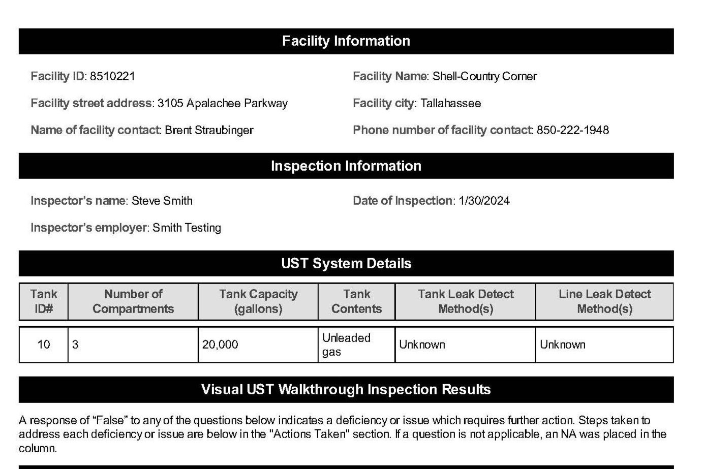 30-Day UST Walkthrough Inspection Forms
