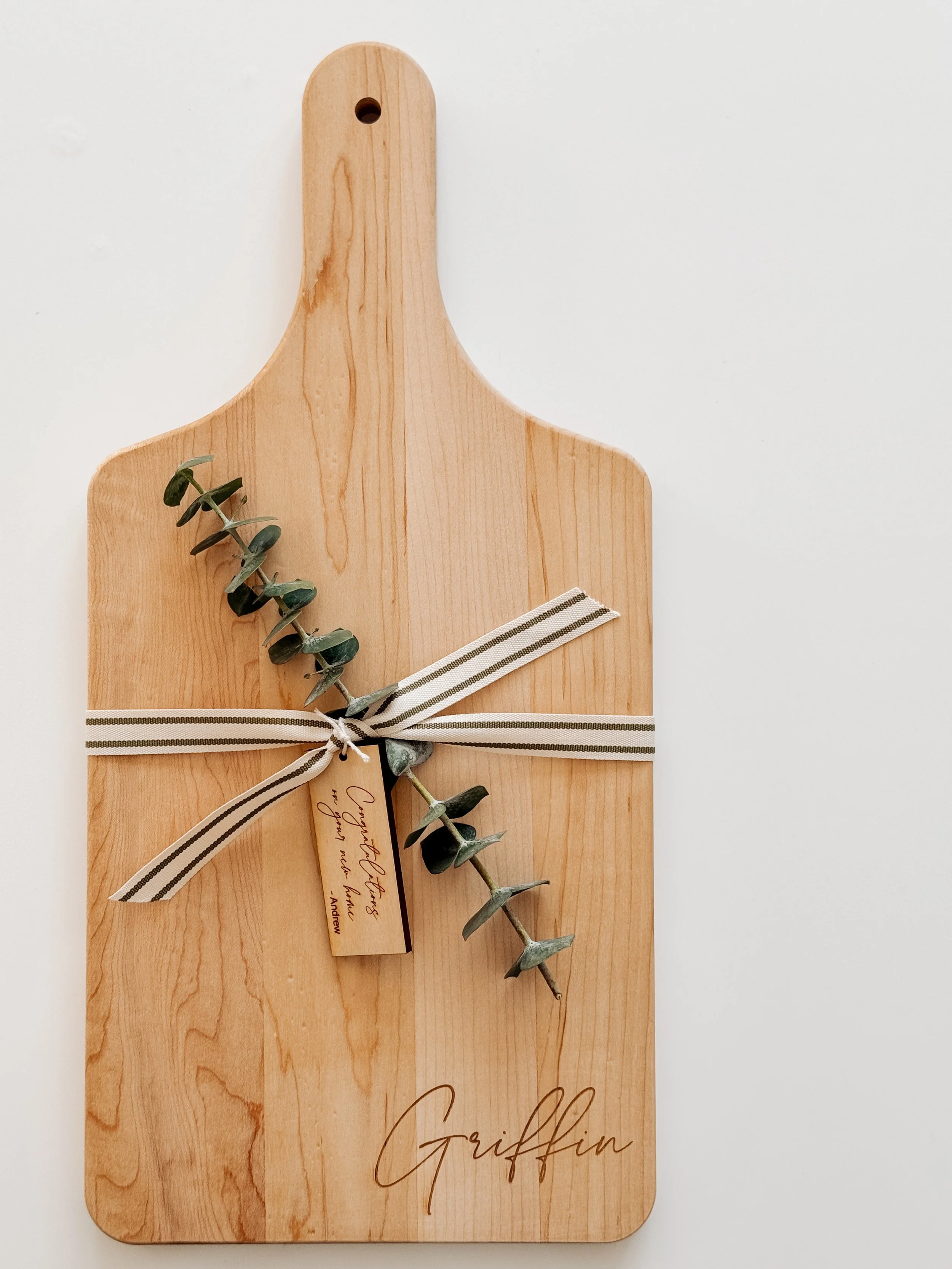 Personalized cutting board with ribbon, fresh eucalyptus and custom ...