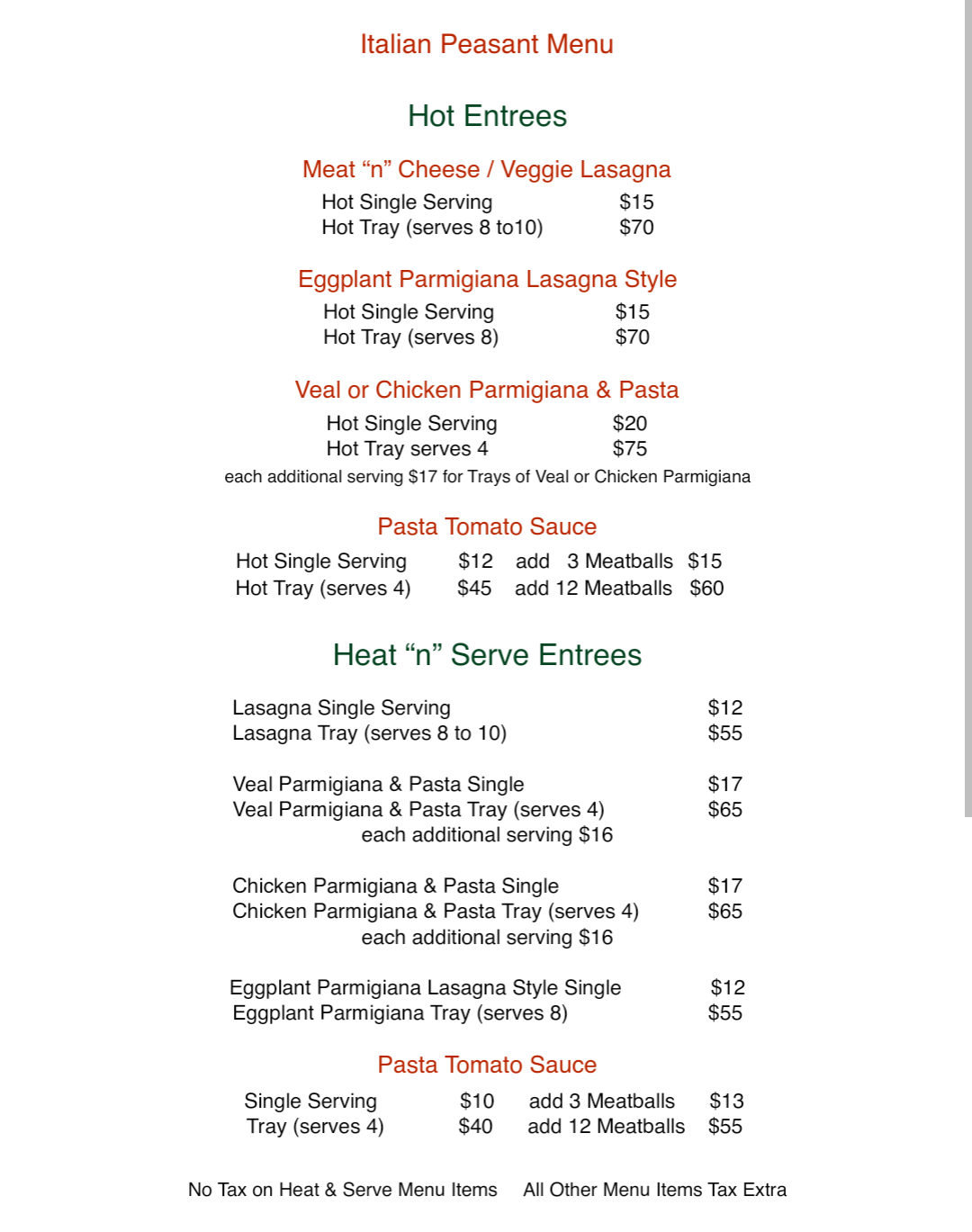 Menu — ITALIANPEASANTGASTROMARKET