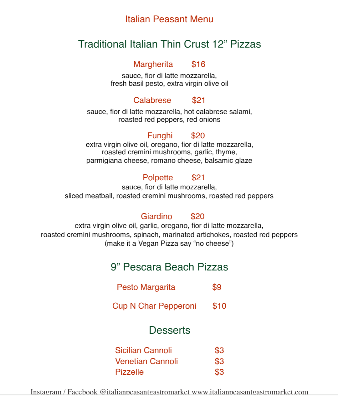 Menu — ITALIANPEASANTGASTROMARKET