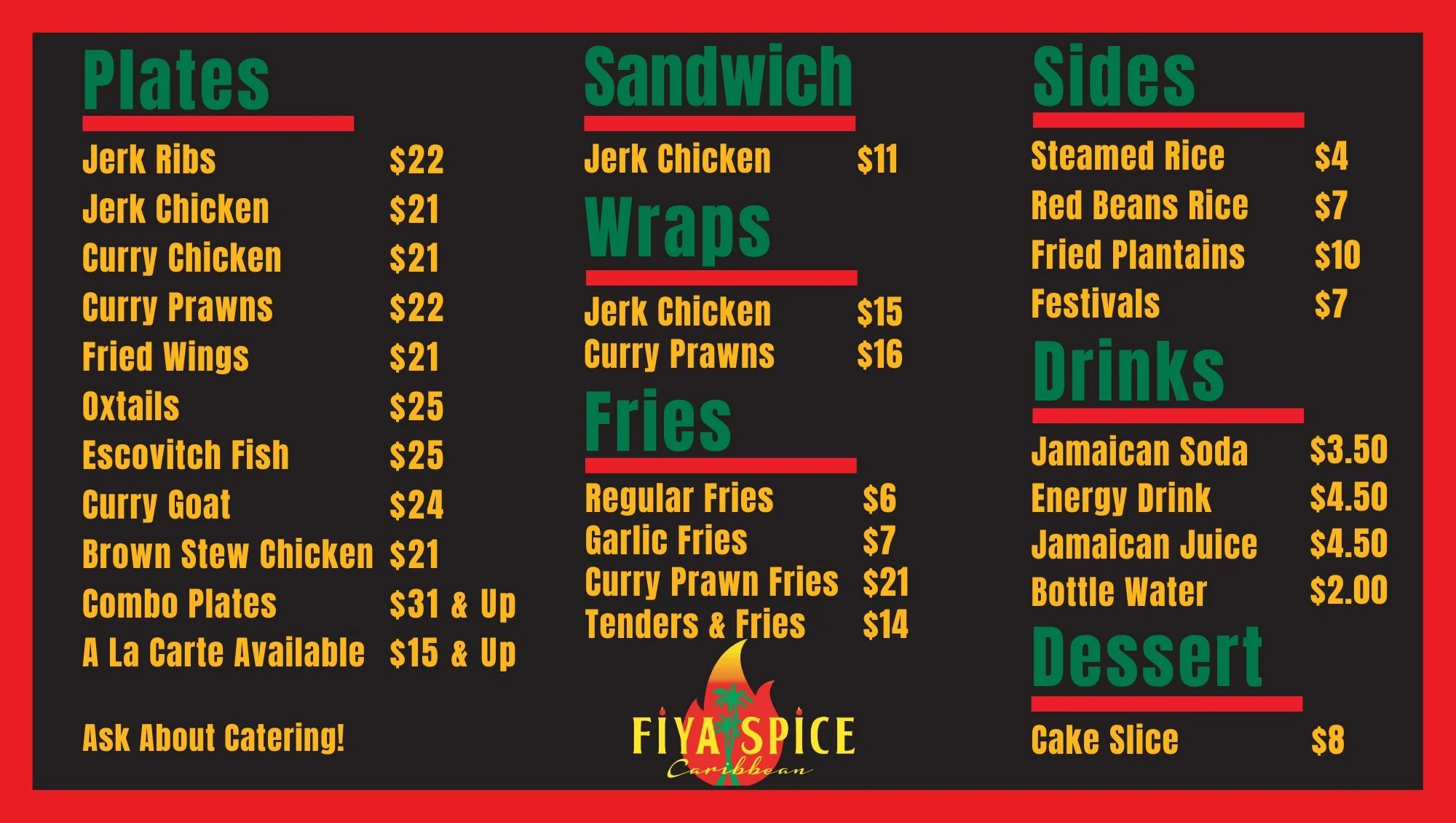 Menu — Fiya Spice Caribbean