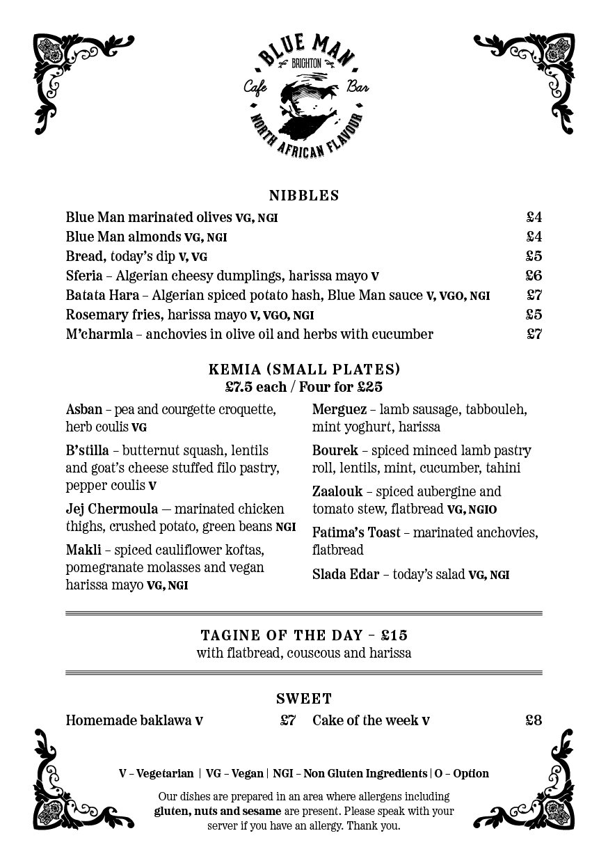 Menu — Blue Man Brighton
