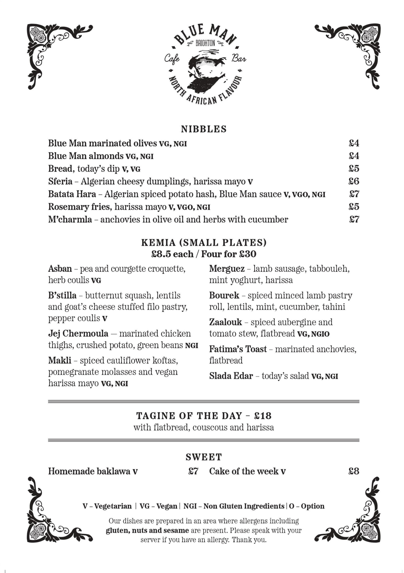 Menu — Blue Man Brighton