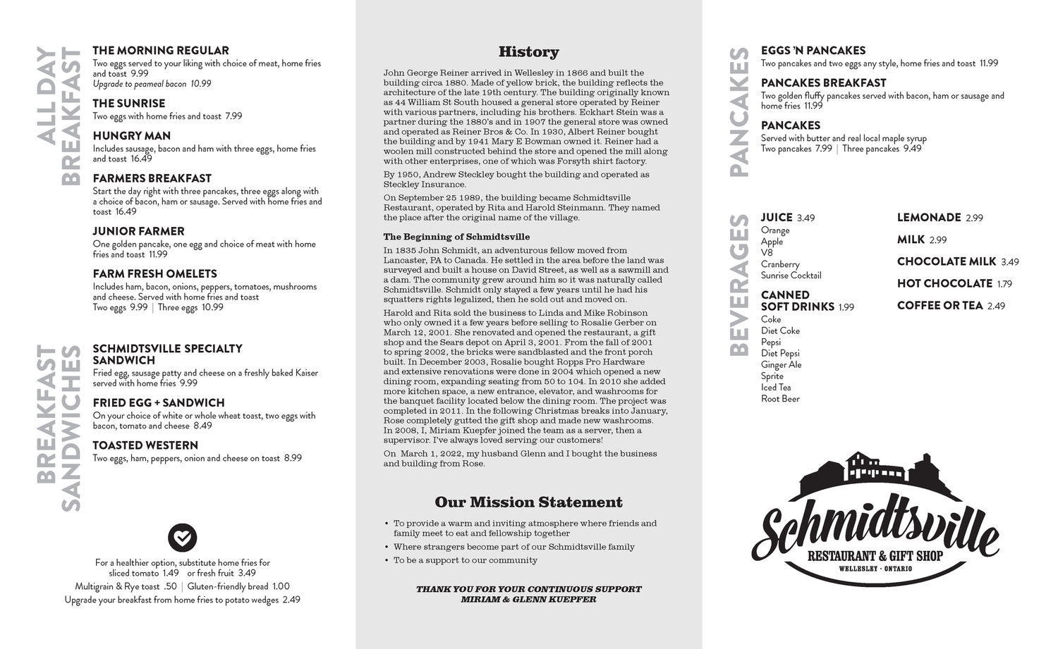 Menu — Schmidtsville Restaurant