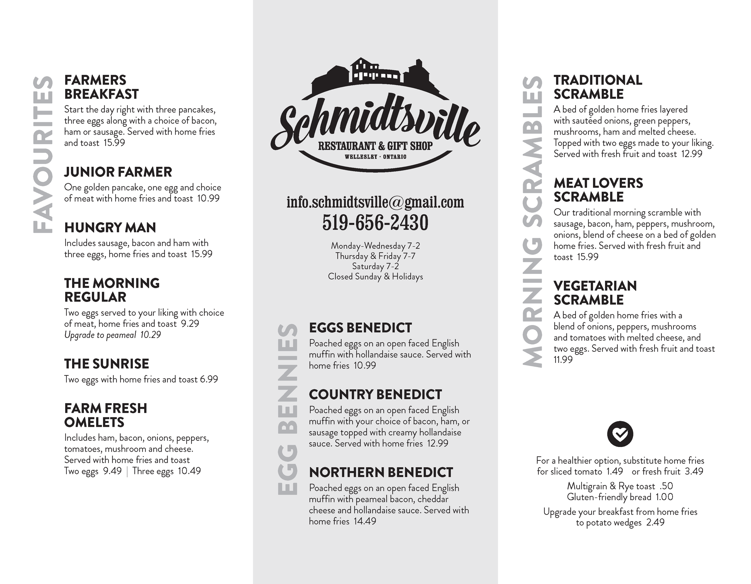 Menu — Schmidtsville Restaurant