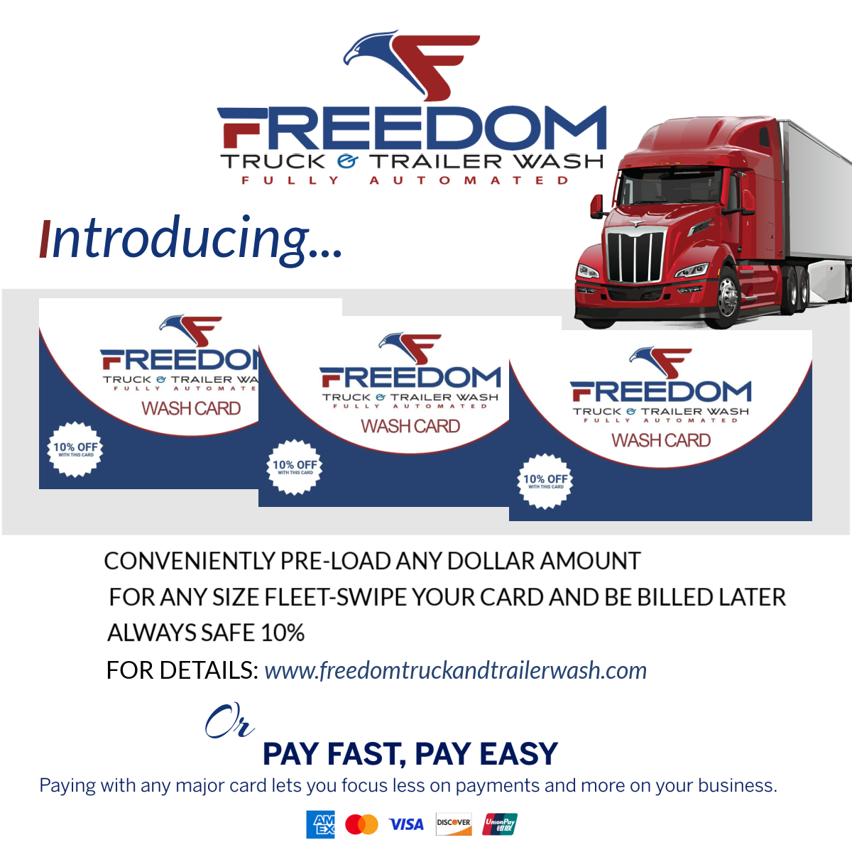 WASH CARDS — FREEDOM TRUCK AND TRAILER WASH