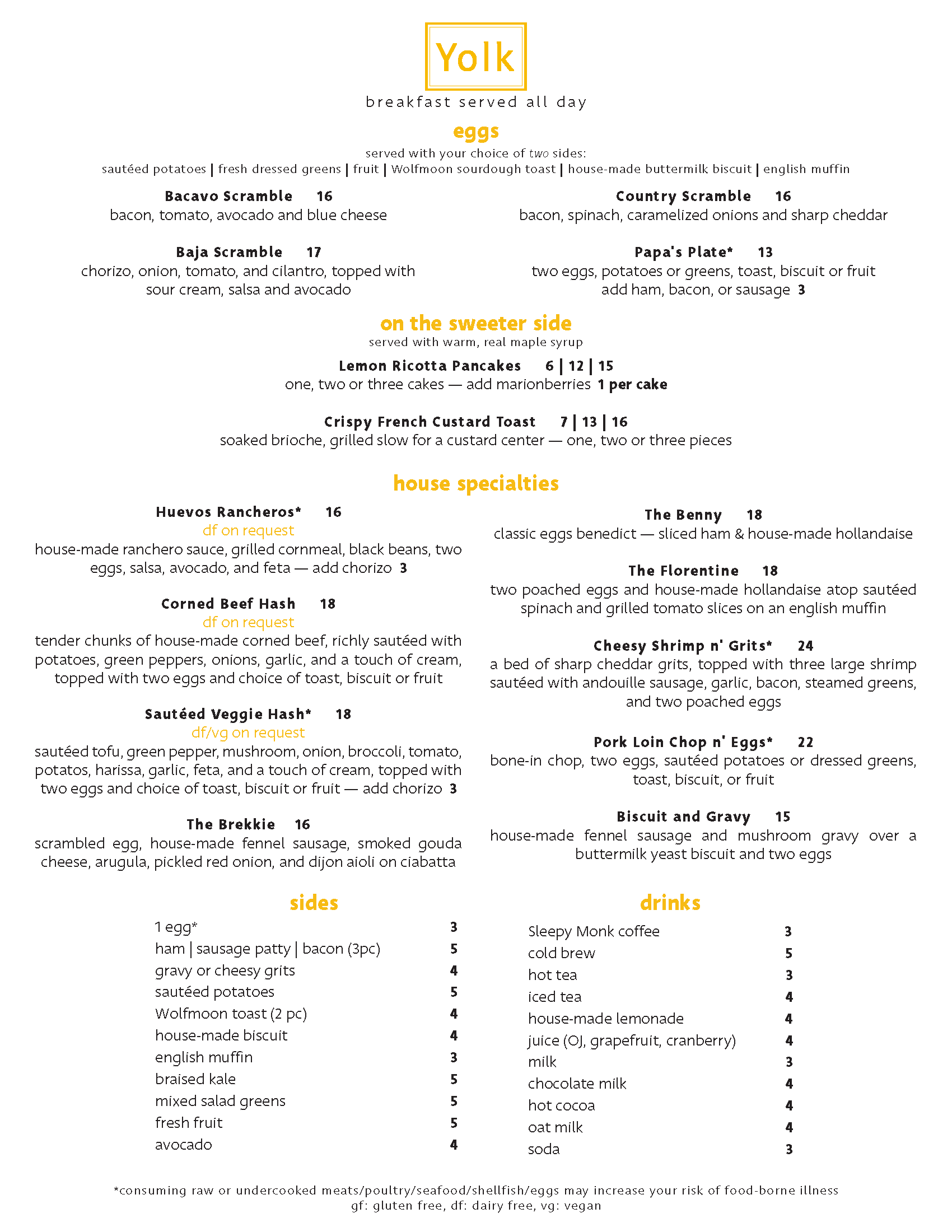Menu — Yolk