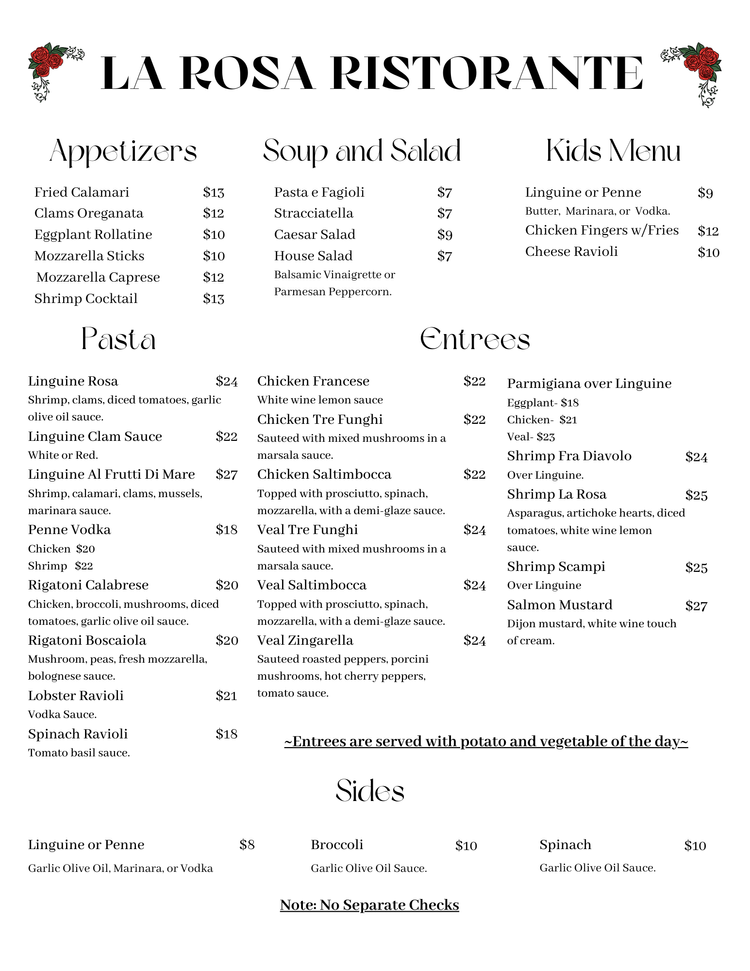 Menu's — La Rosa Ristorante