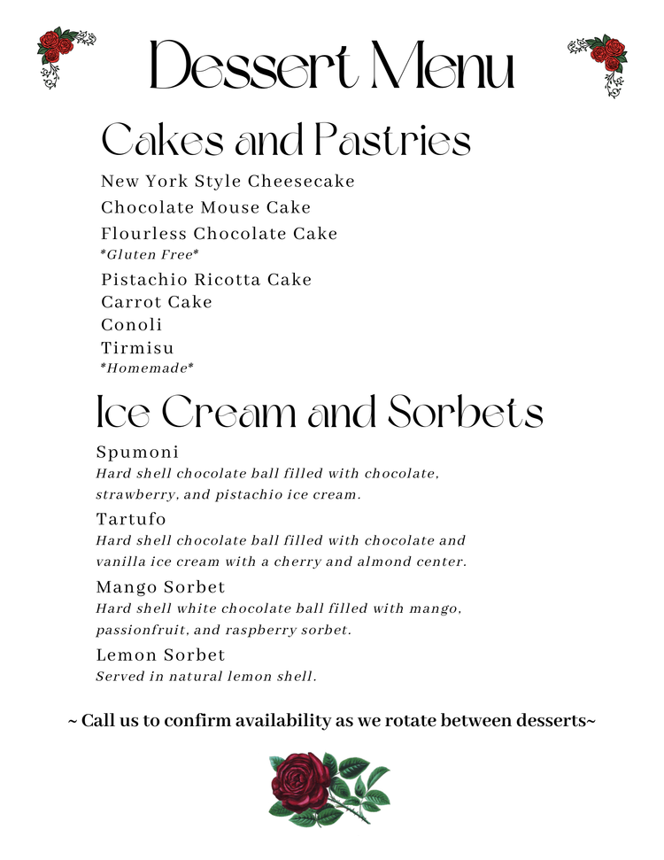 Menu's — La Rosa Ristorante