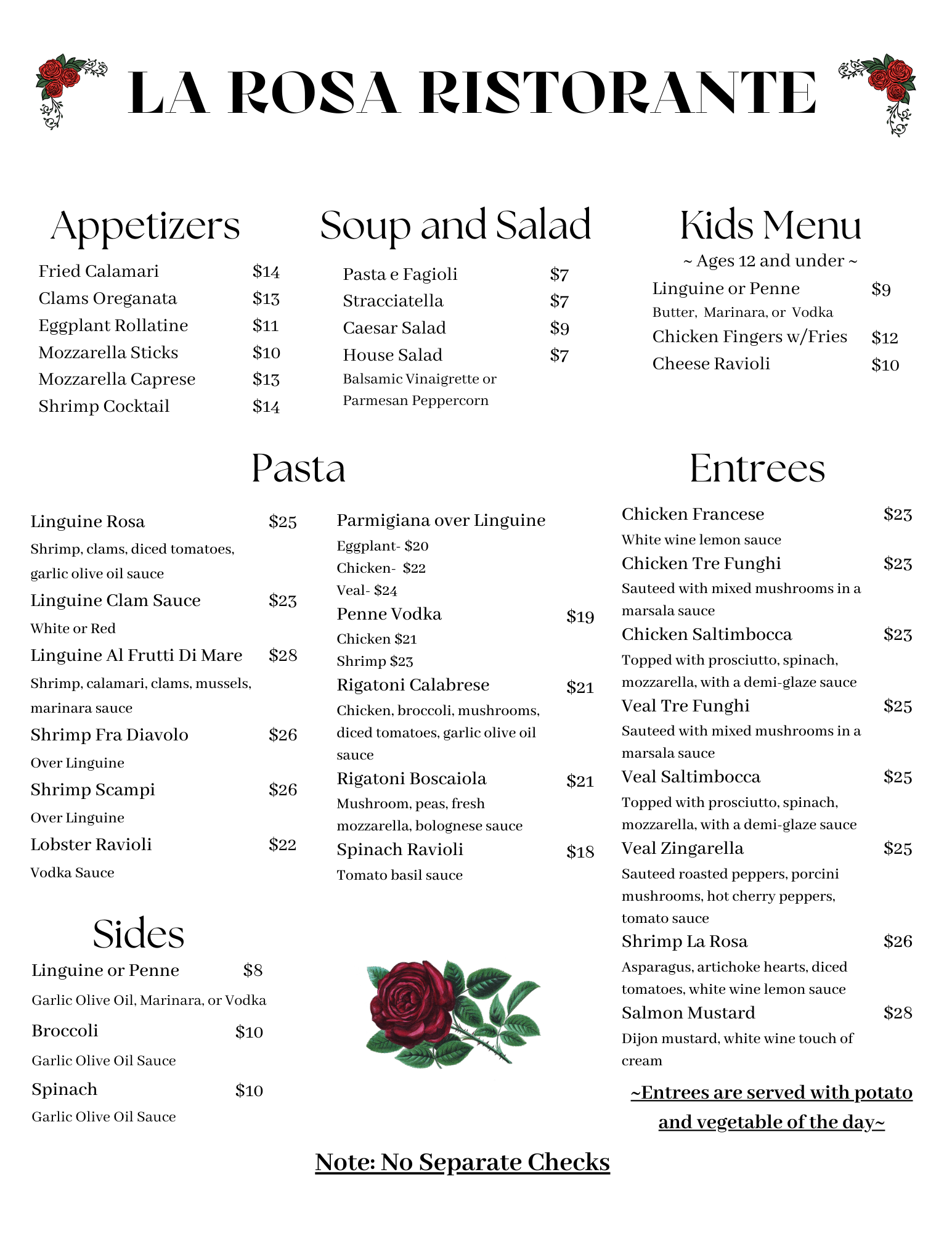 Menu's — La Rosa Ristorante