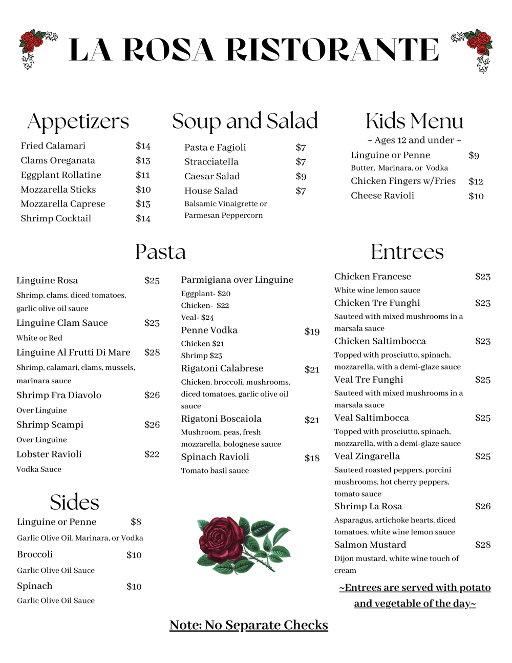 Menu's — La Rosa Ristorante