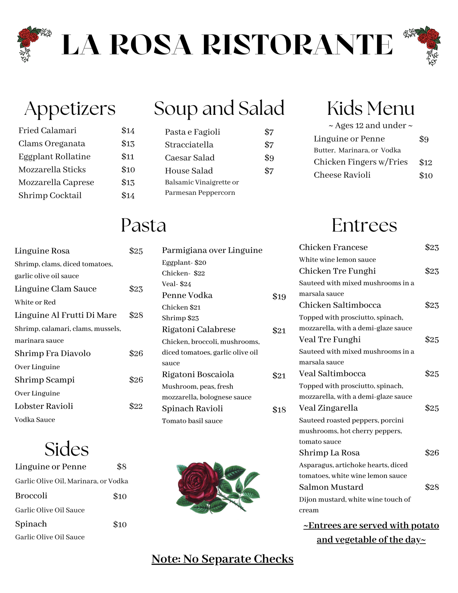 Menu's — La Rosa Ristorante