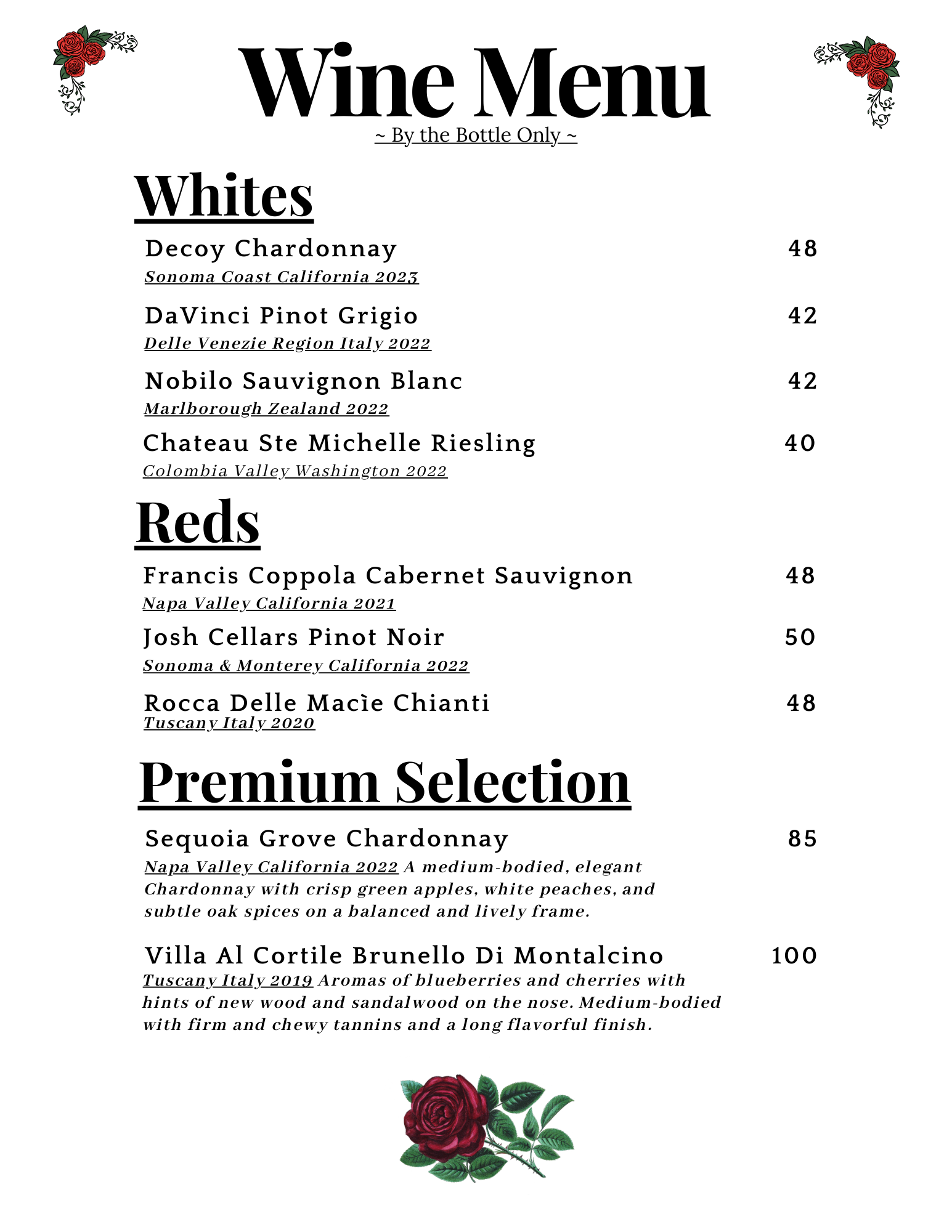 Menu's — La Rosa Ristorante