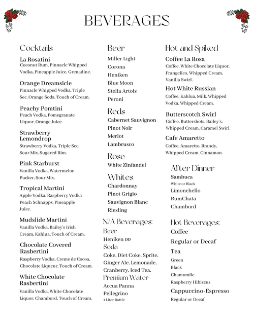 Menu's — La Rosa Ristorante
