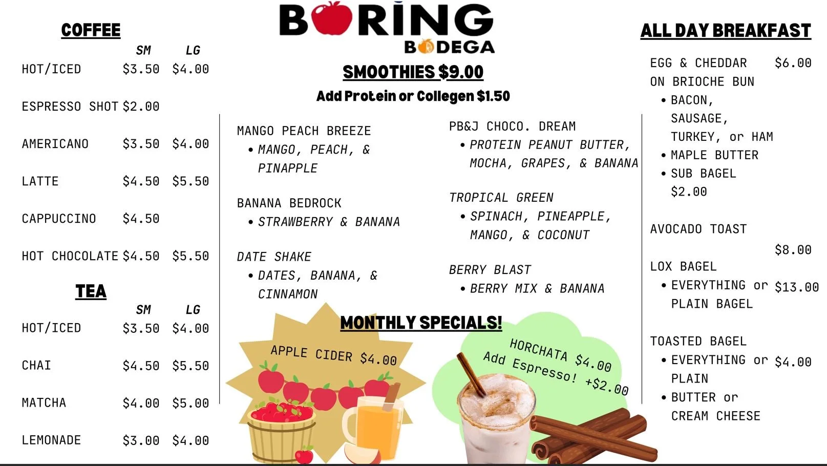Boring Bodega Menu — Hyperloop Plaza