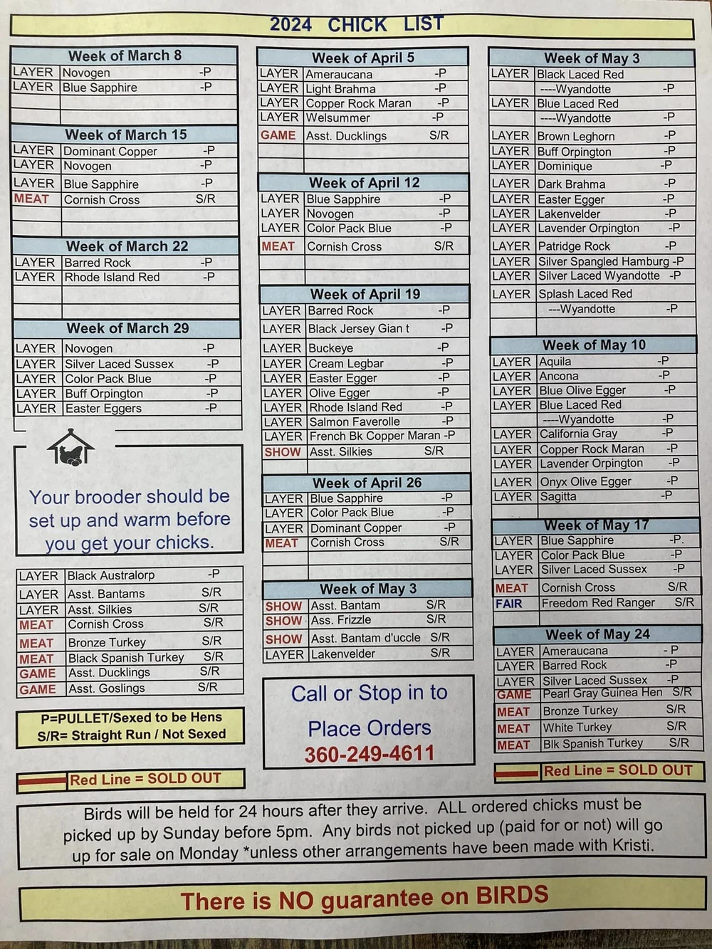 Chick List 2024 — Montesano Farm & Home