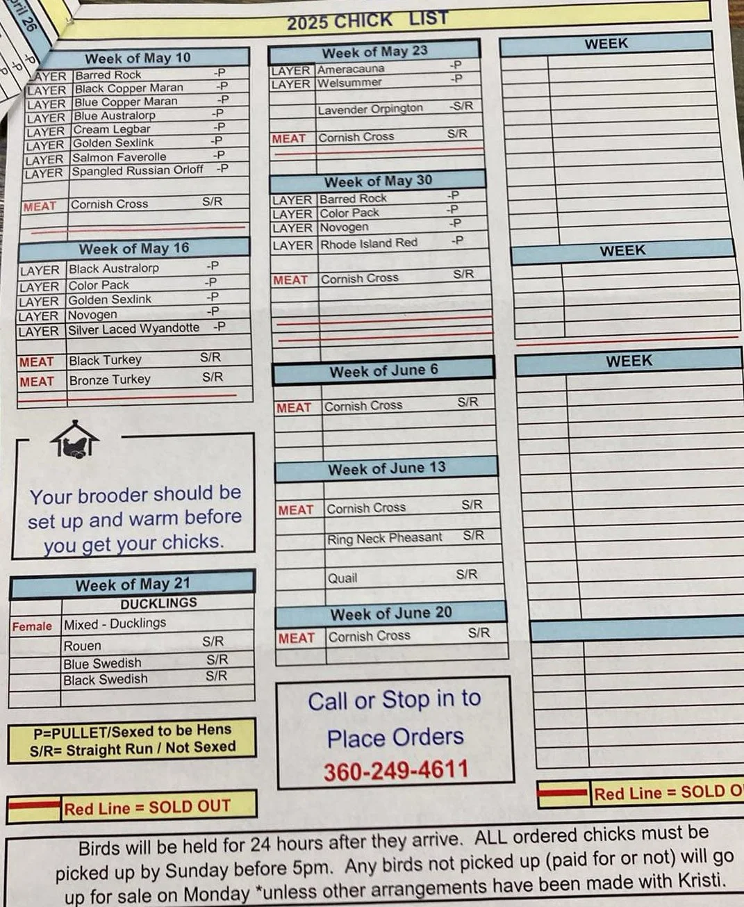 Chick List 2025 — Montesano Farm & Home