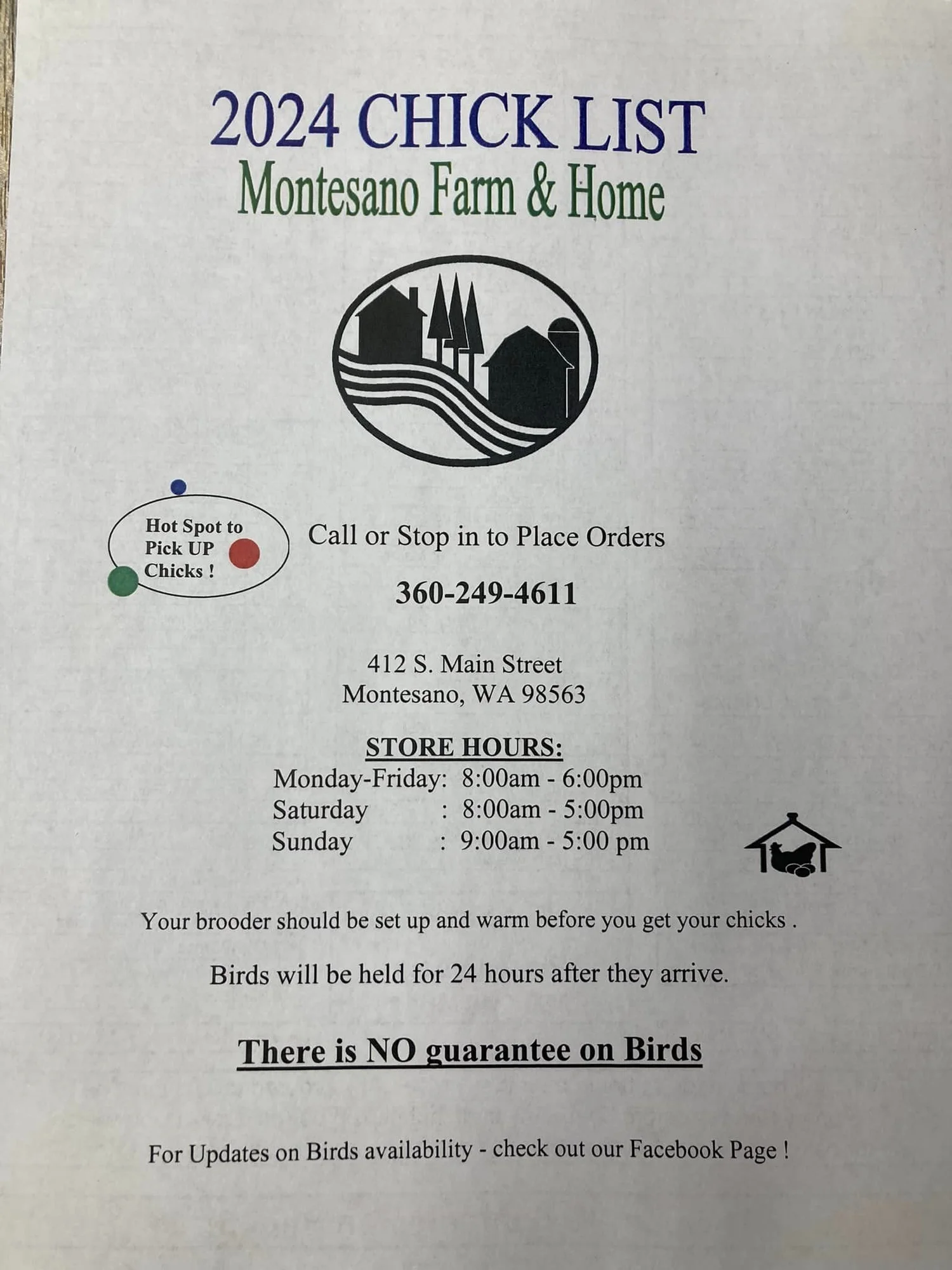 Chick List 2024 — Montesano Farm & Home