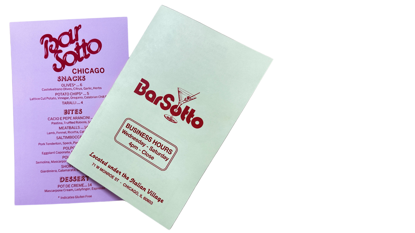 Food and Beverage Menu — Bar Sotto Chicago