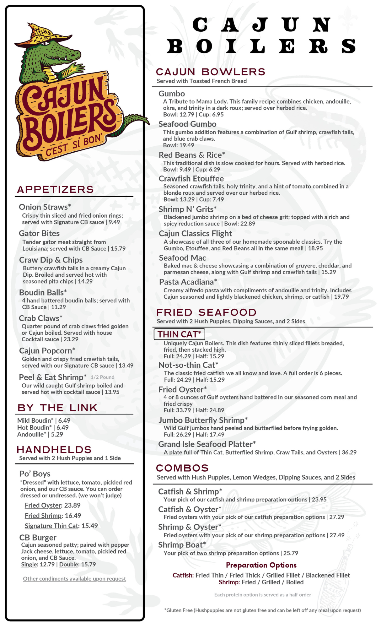 Menu — Cajun Boilers