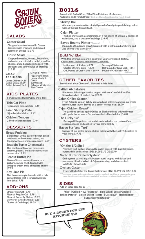 Menu — Cajun Boilers