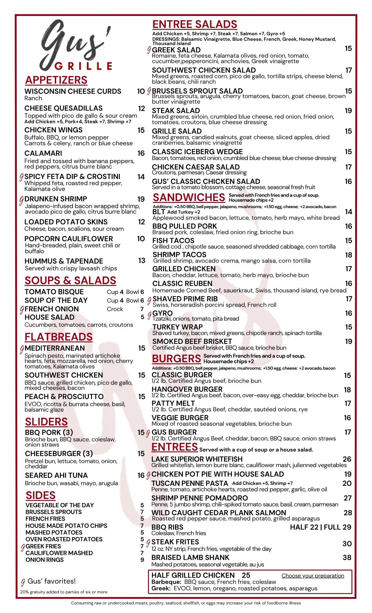 Menu — Gus' Grille
