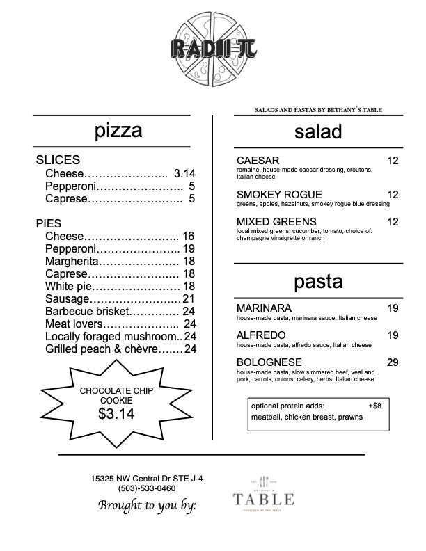 Pi All Day Menu — Radii Pi