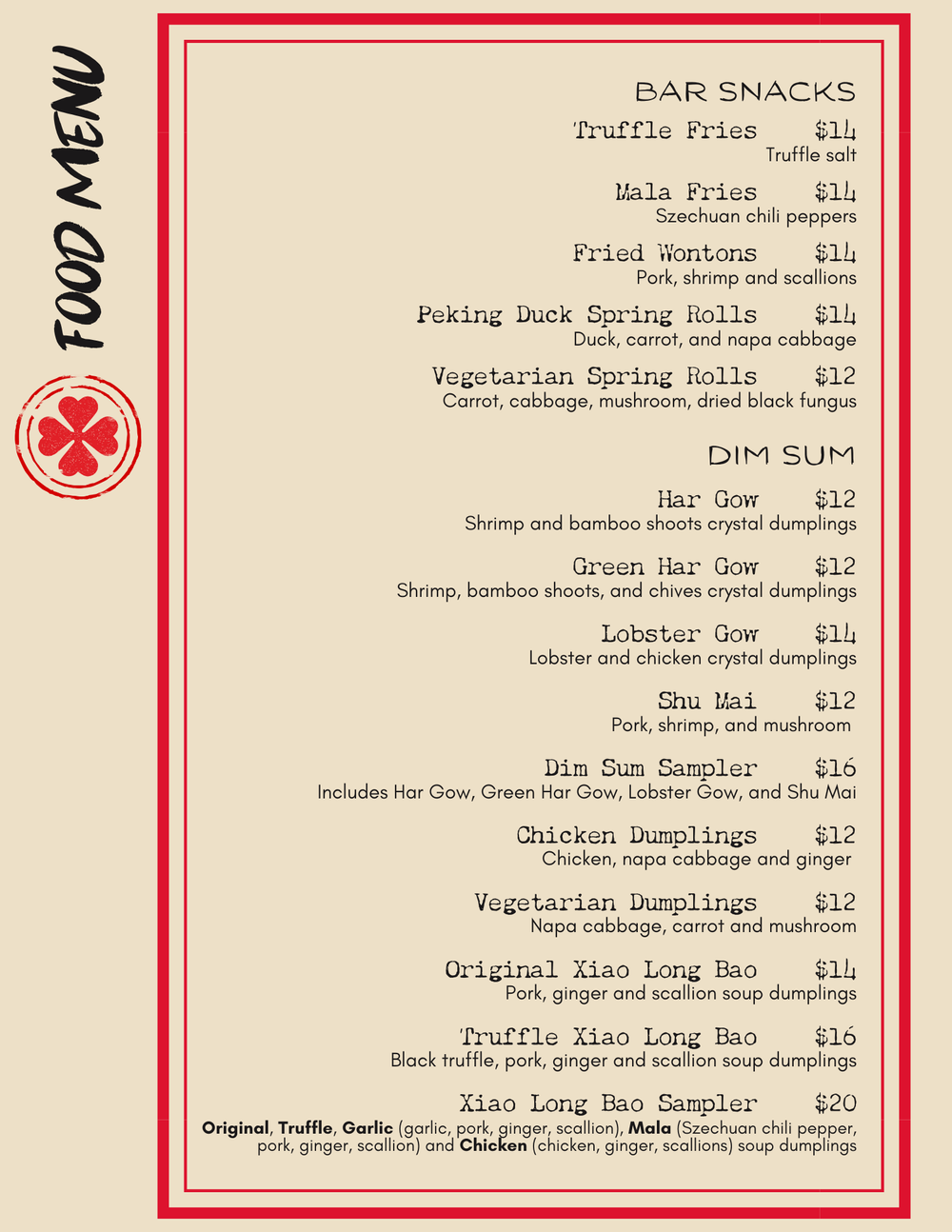 Menu — Jade & Clover