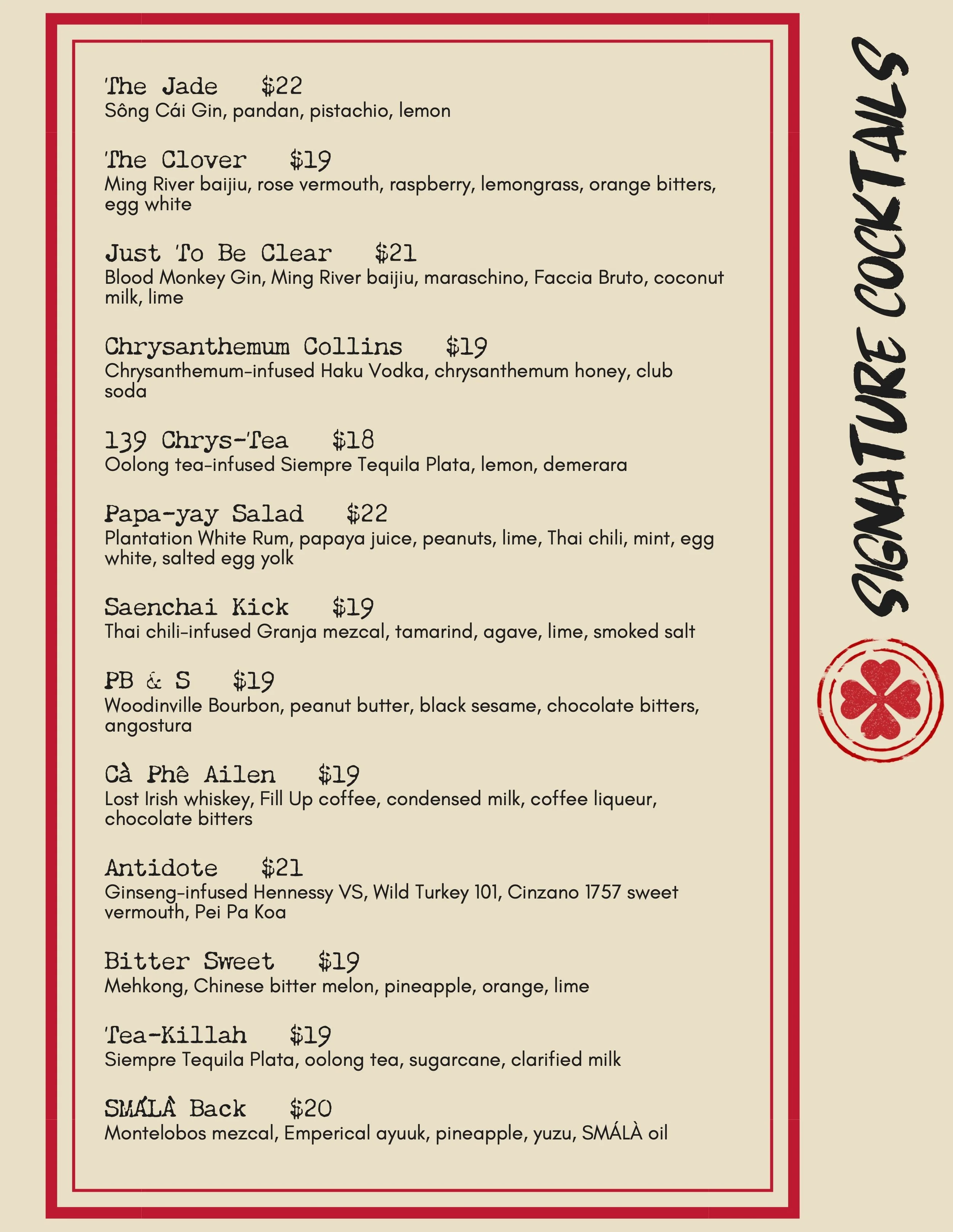 Menu — Jade & Clover
