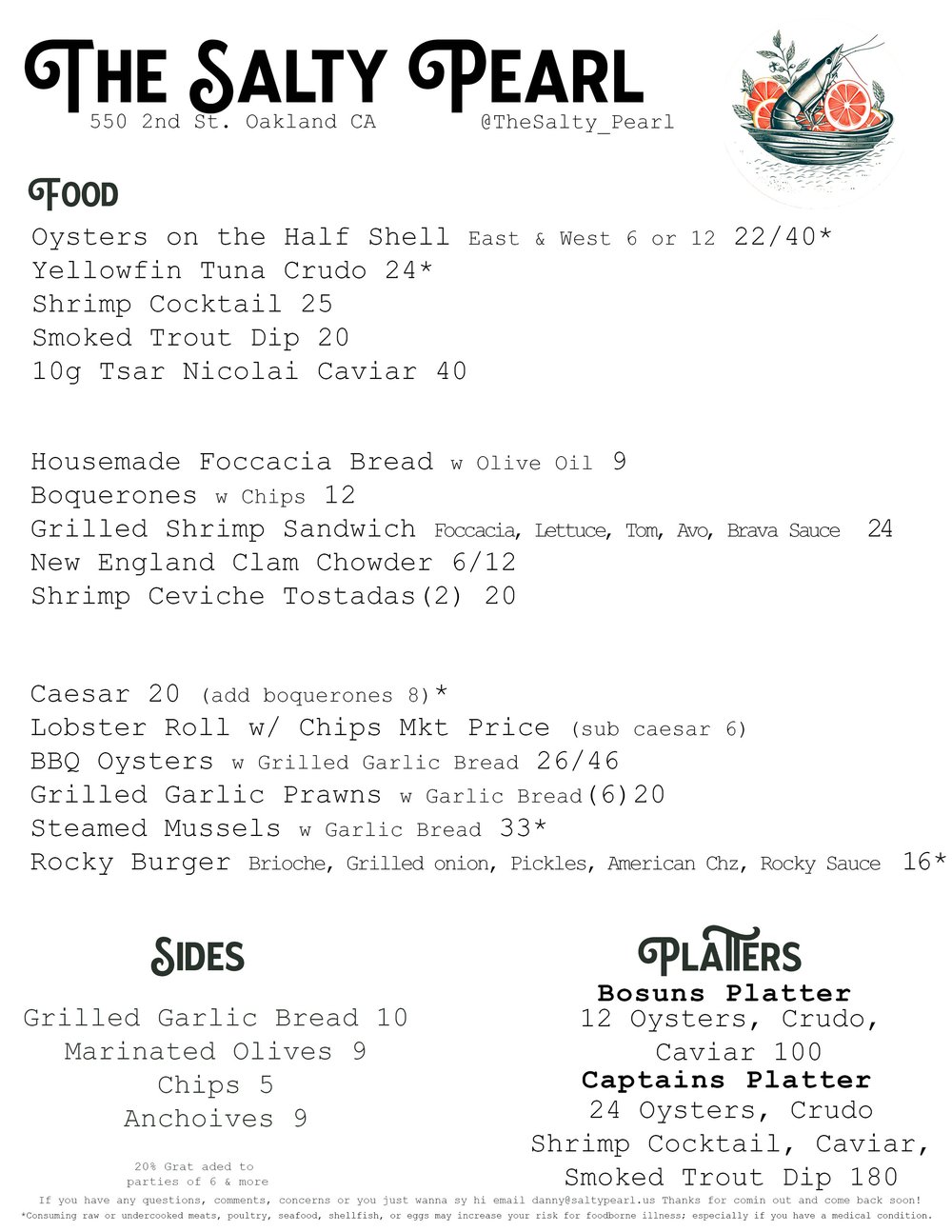 MENUS — The Salty Pearl JLS
