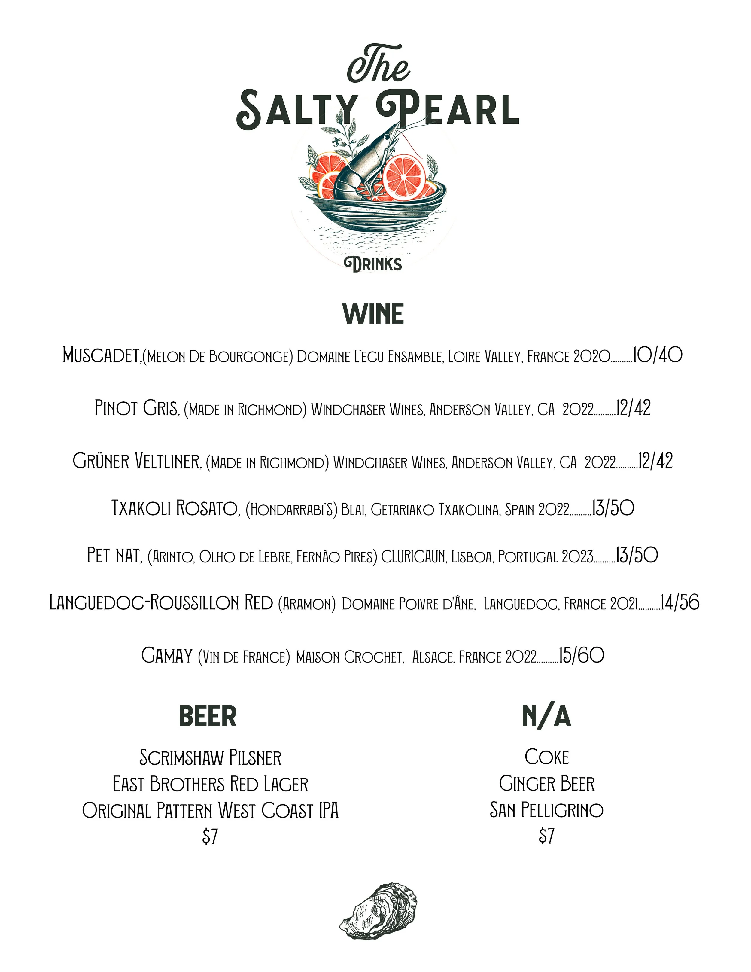 MENUS — The Salty Pearl JLS