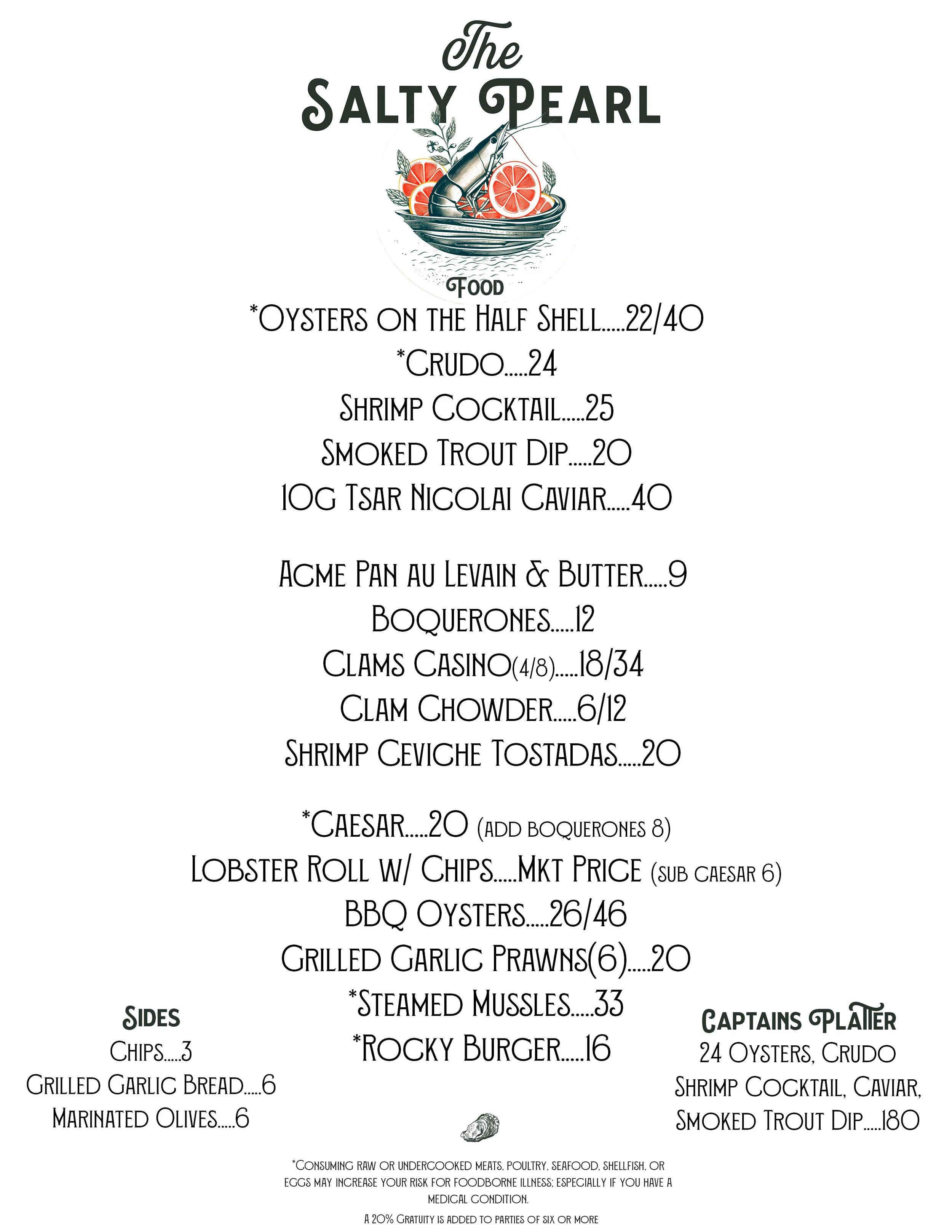 MENUS — The Salty Pearl JLS