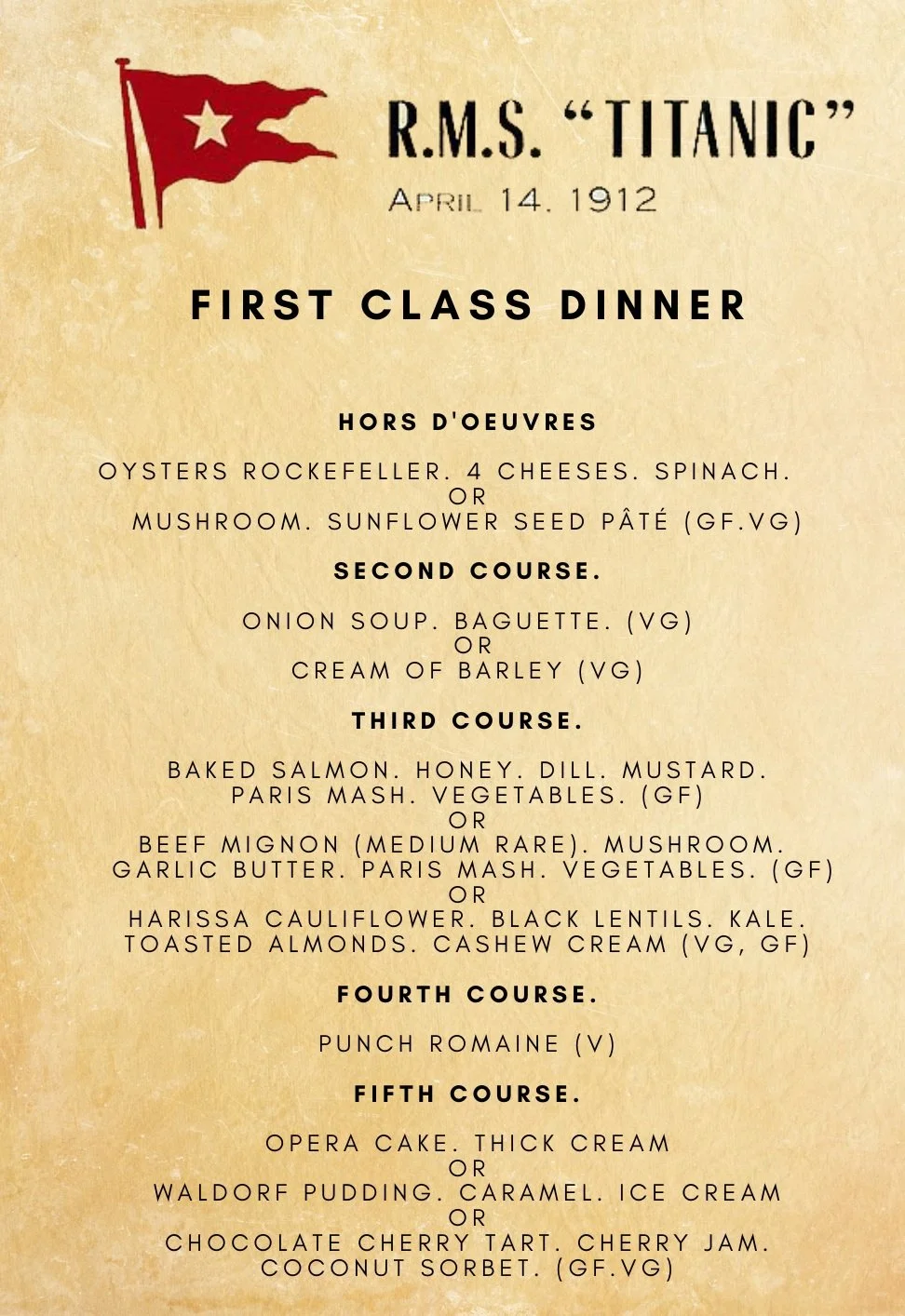 Avalon Restaurant — Titanic Dinner Party
