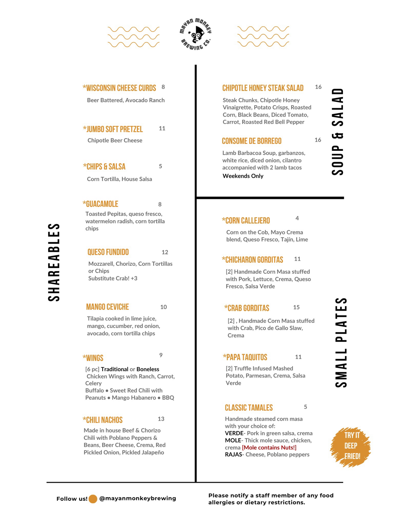 Menu — Mayan Monkey Brewing Co.