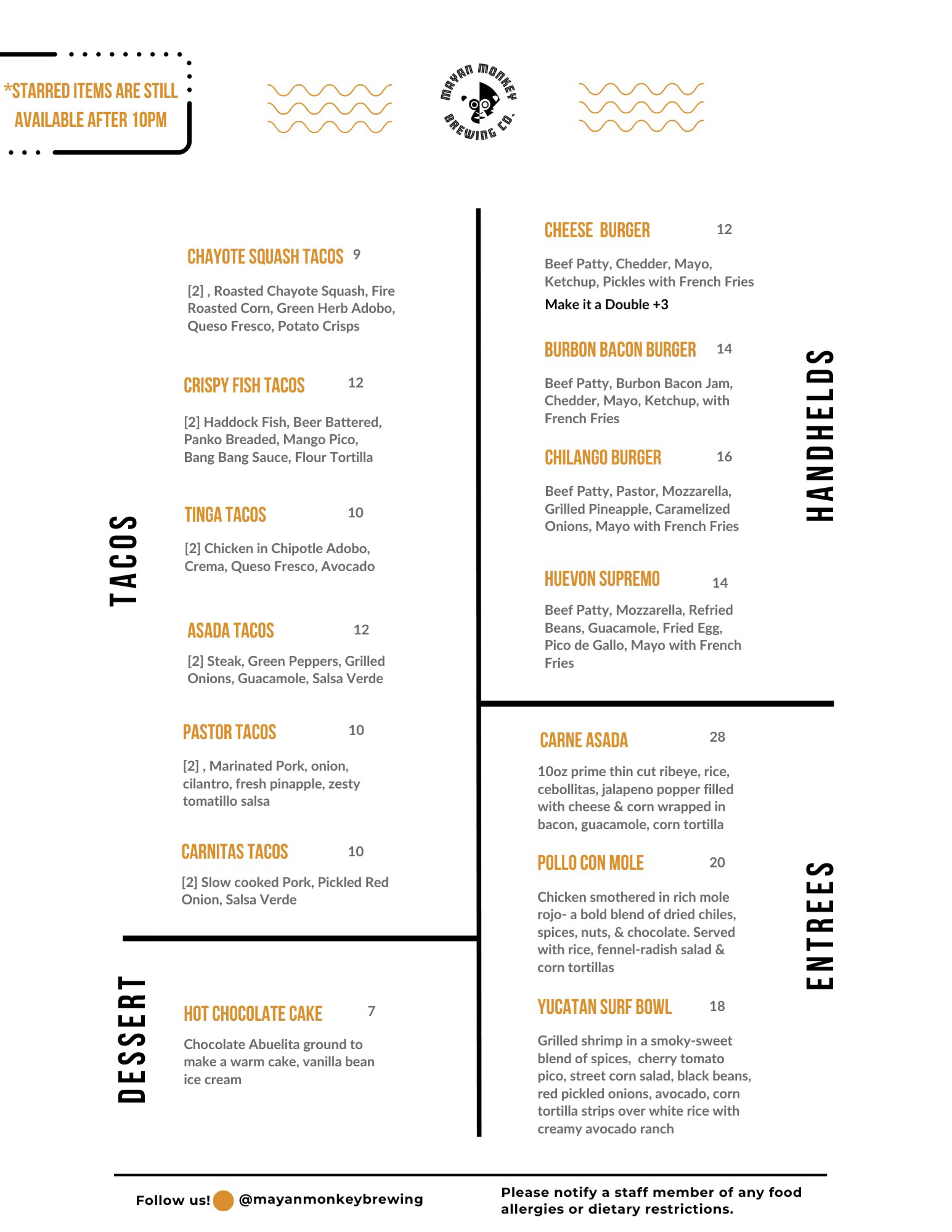 Menu — Mayan Monkey Brewing Co.