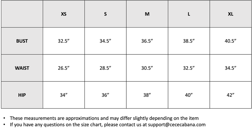 Size Chart — CeCe Cabana