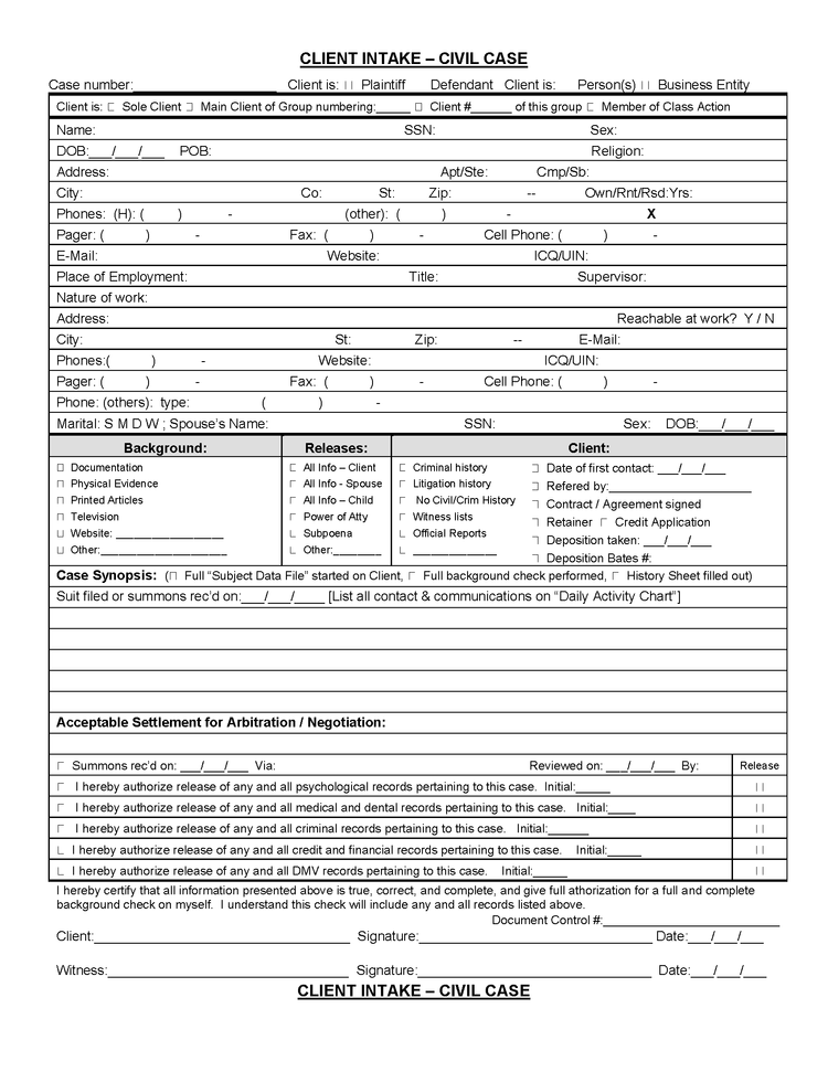 Case-Client Workbook Content — The Attorney Case File