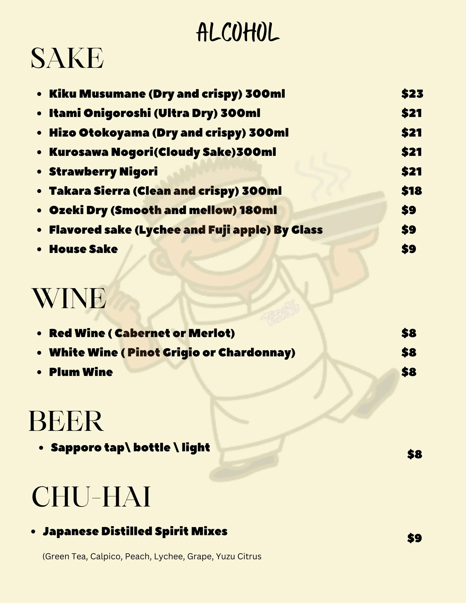 Menu (Active) — Tabata Japanese Restaurant (9th Avenue)