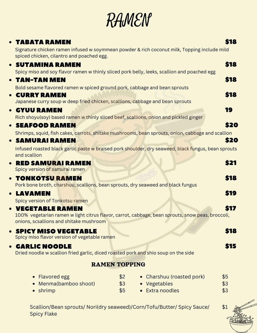 Menu (Active) — Tabata Japanese Restaurant (9th Avenue)