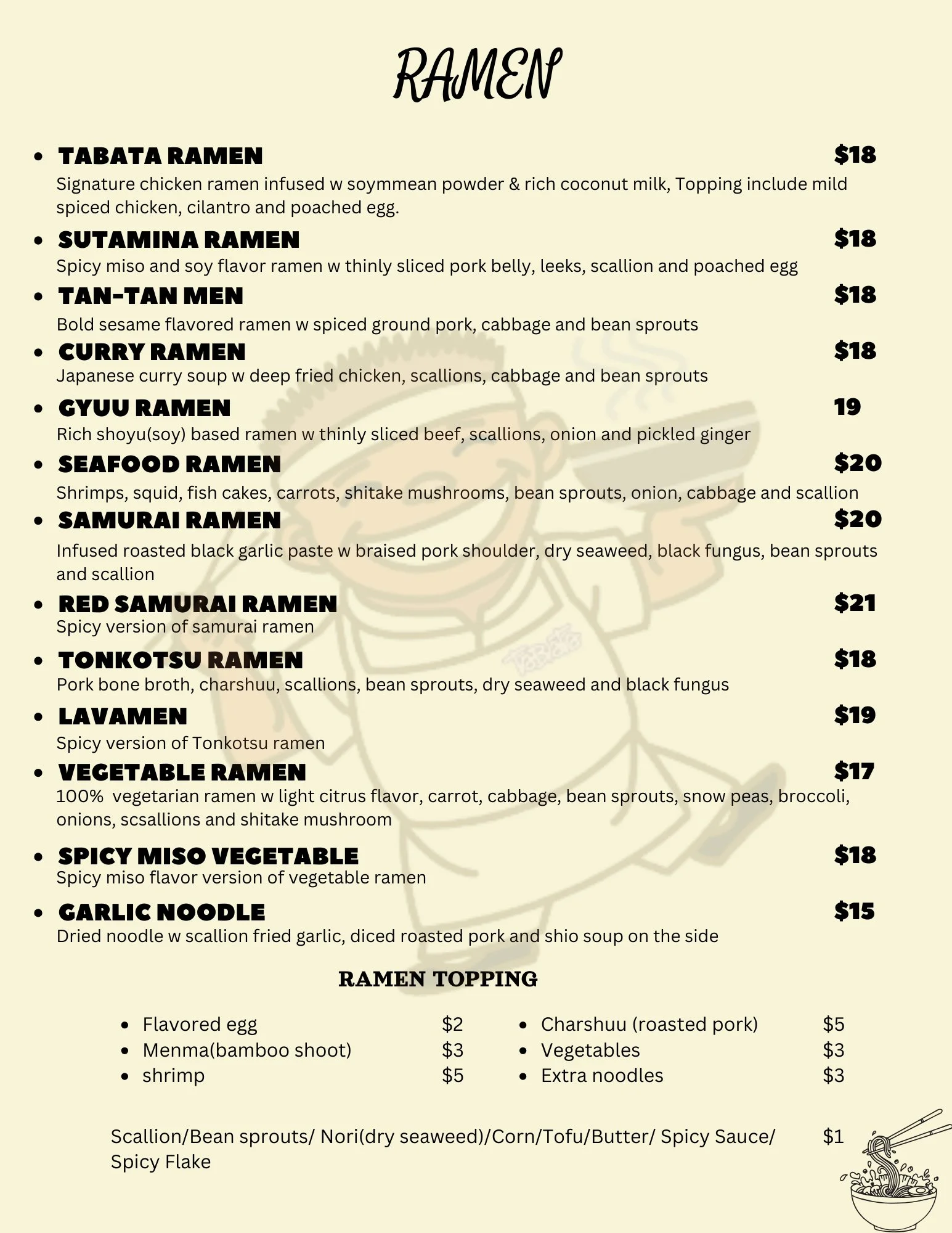 Menu (Active) — Tabata Japanese Restaurant (9th Avenue)