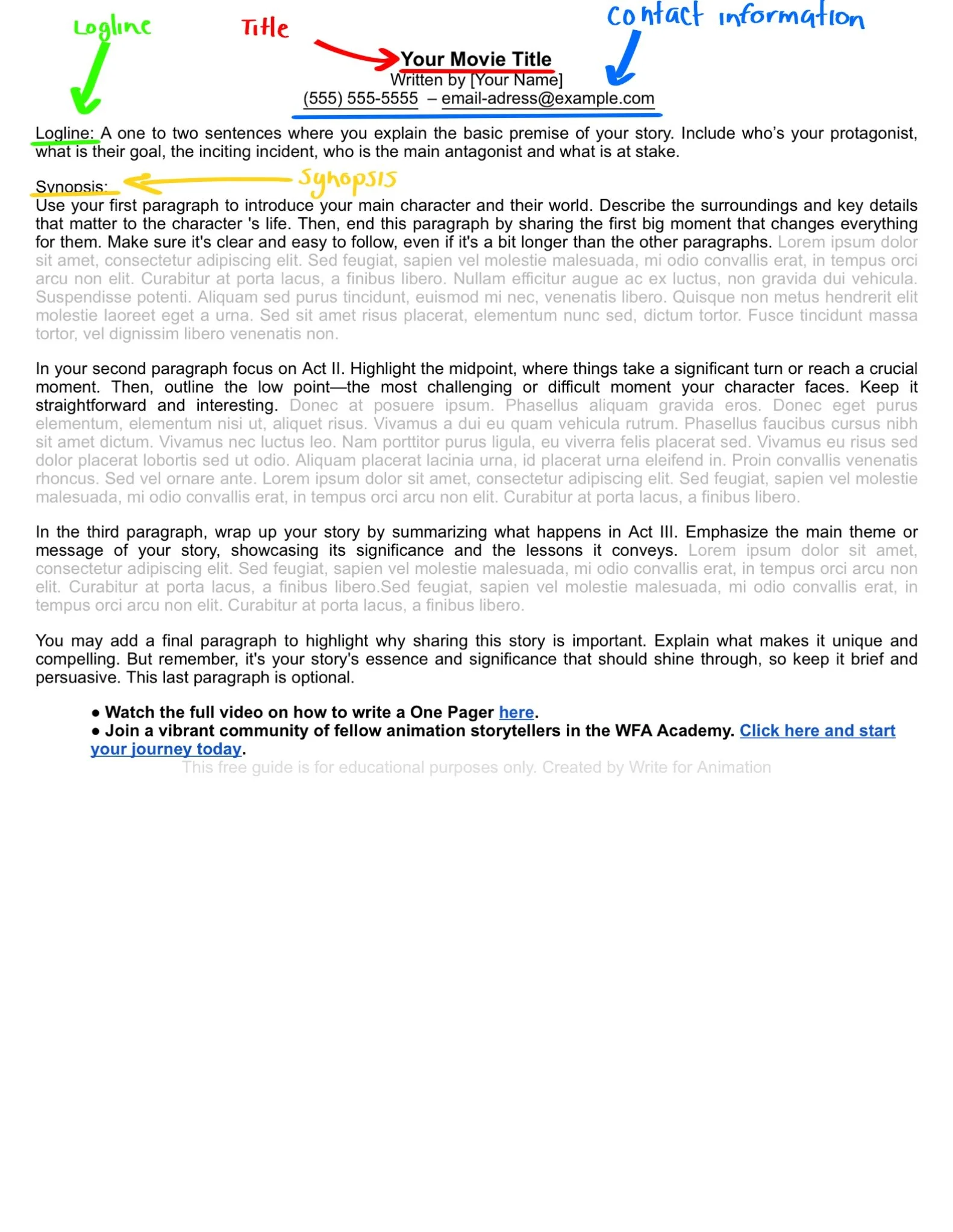 How to Write a One Pager in Screenwriting — Write for Animation