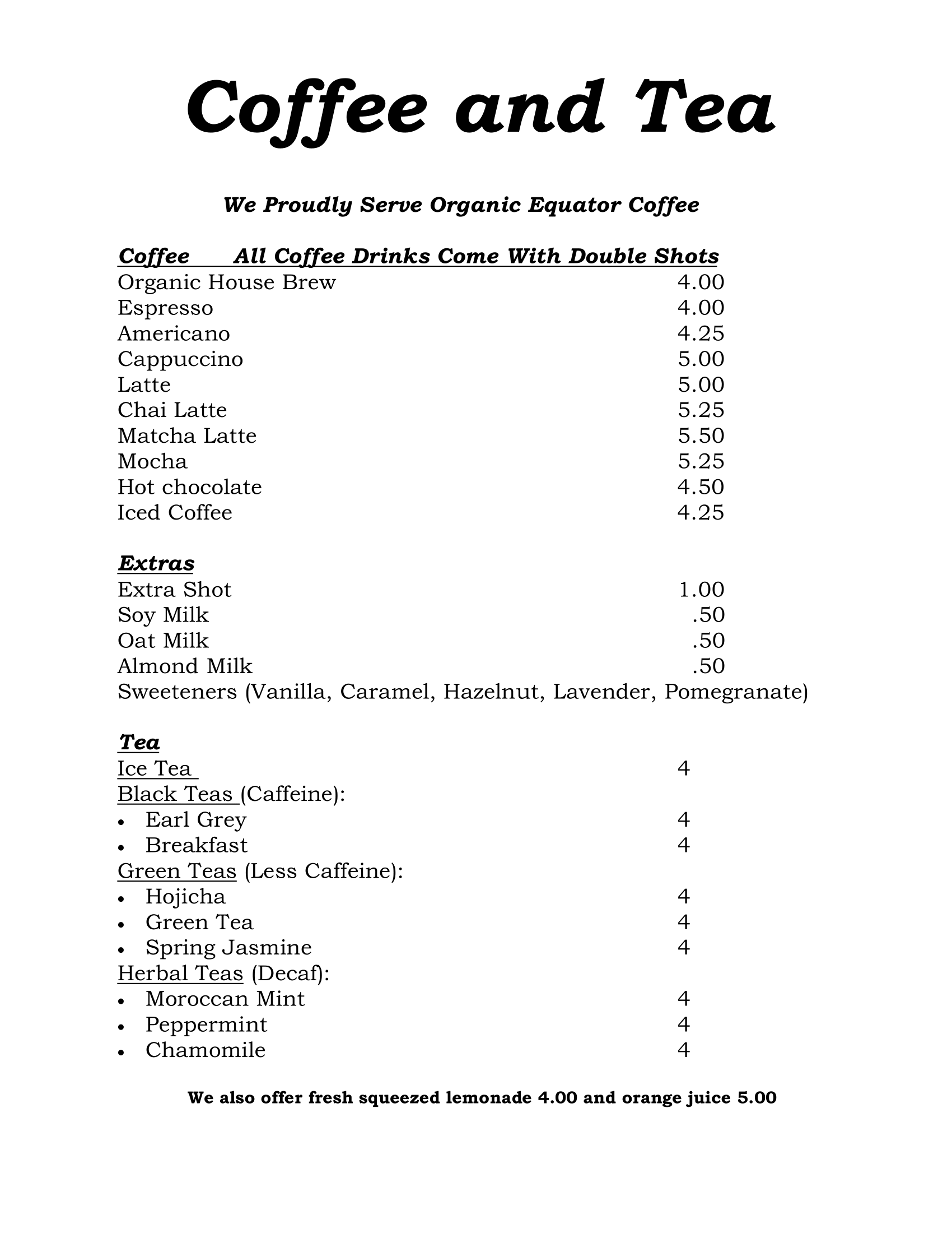 Menu — Le Café du Soleil