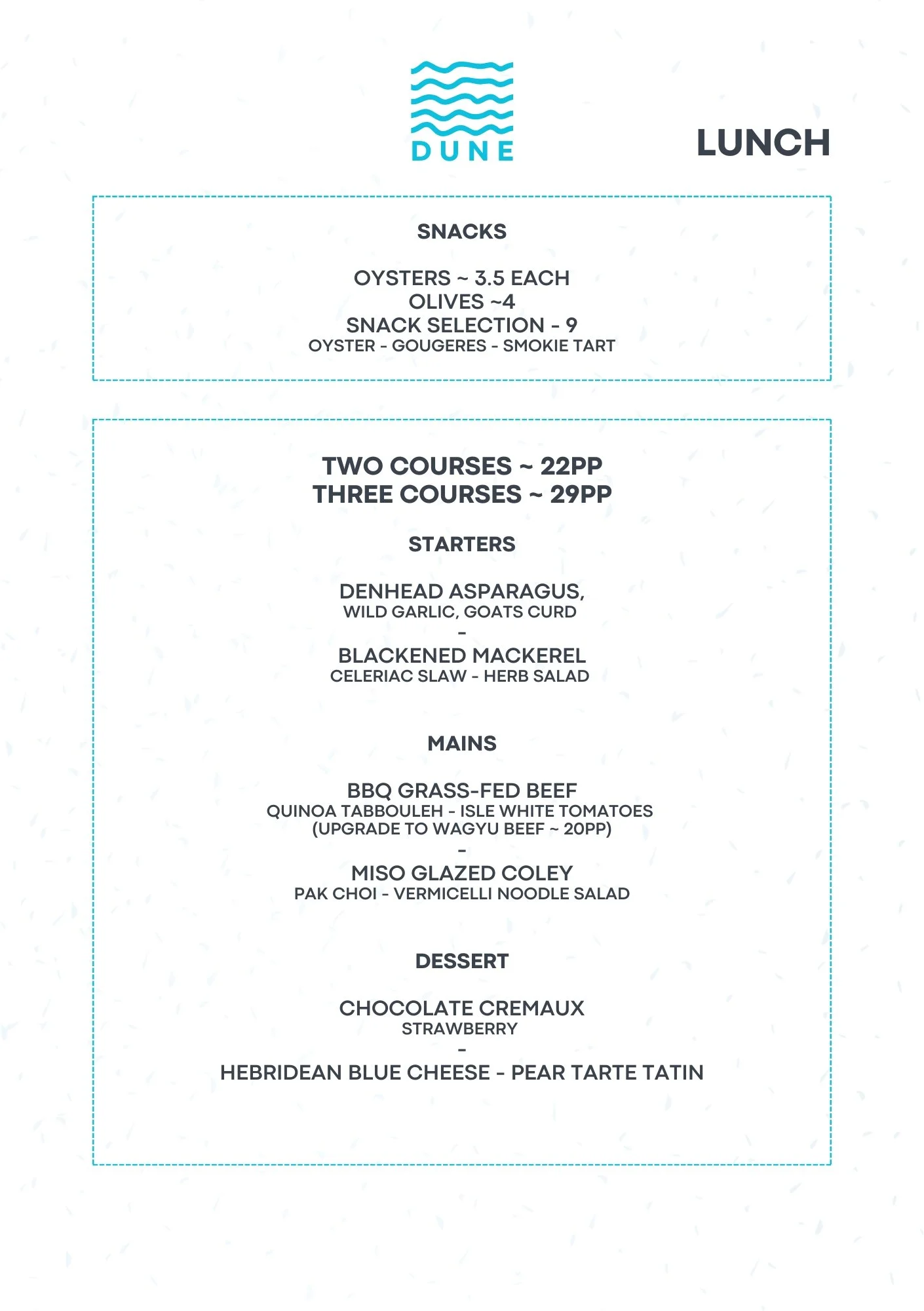 FOOD — DUNE ST ANDREWS