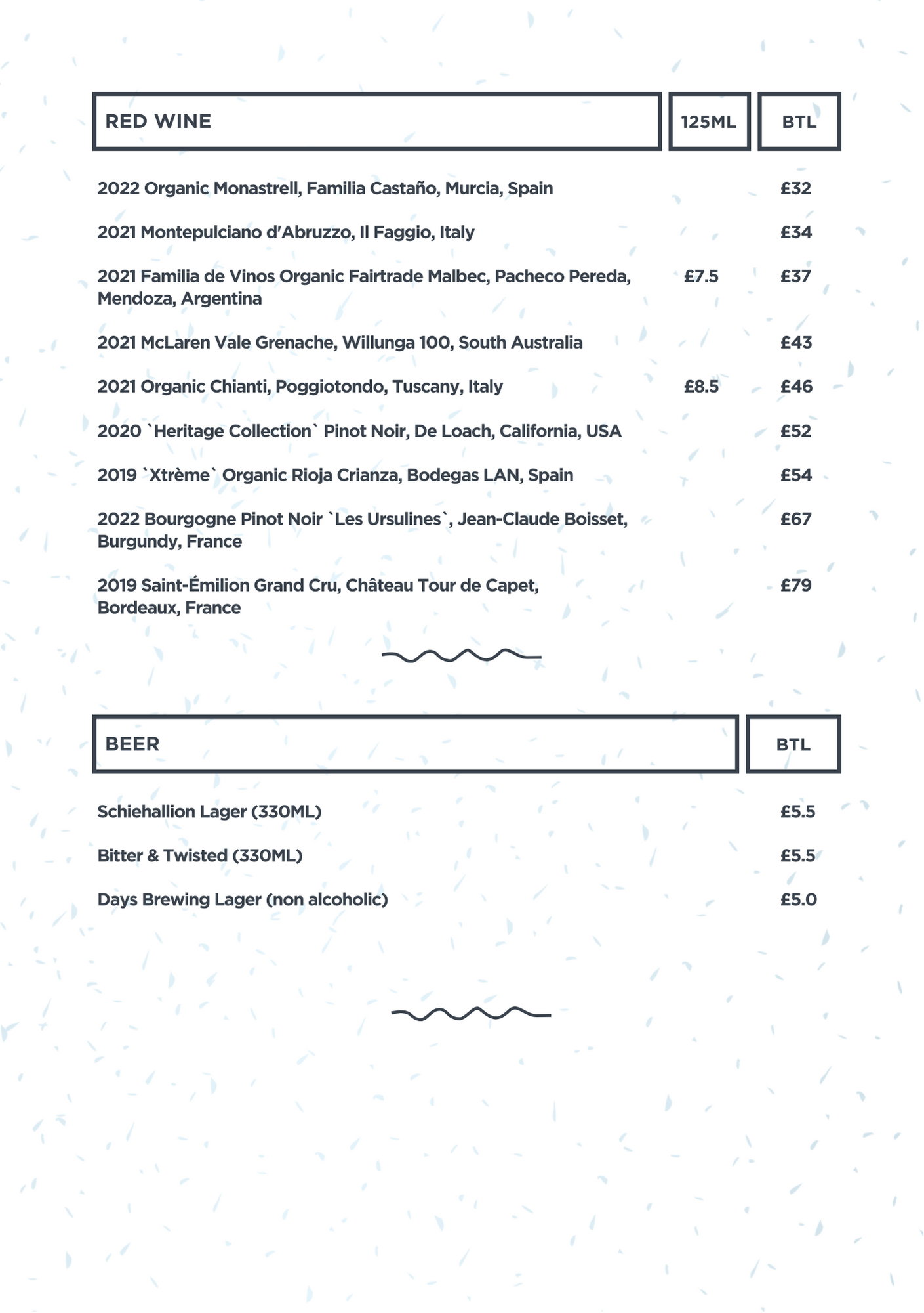 MENU — DUNE ST ANDREWS