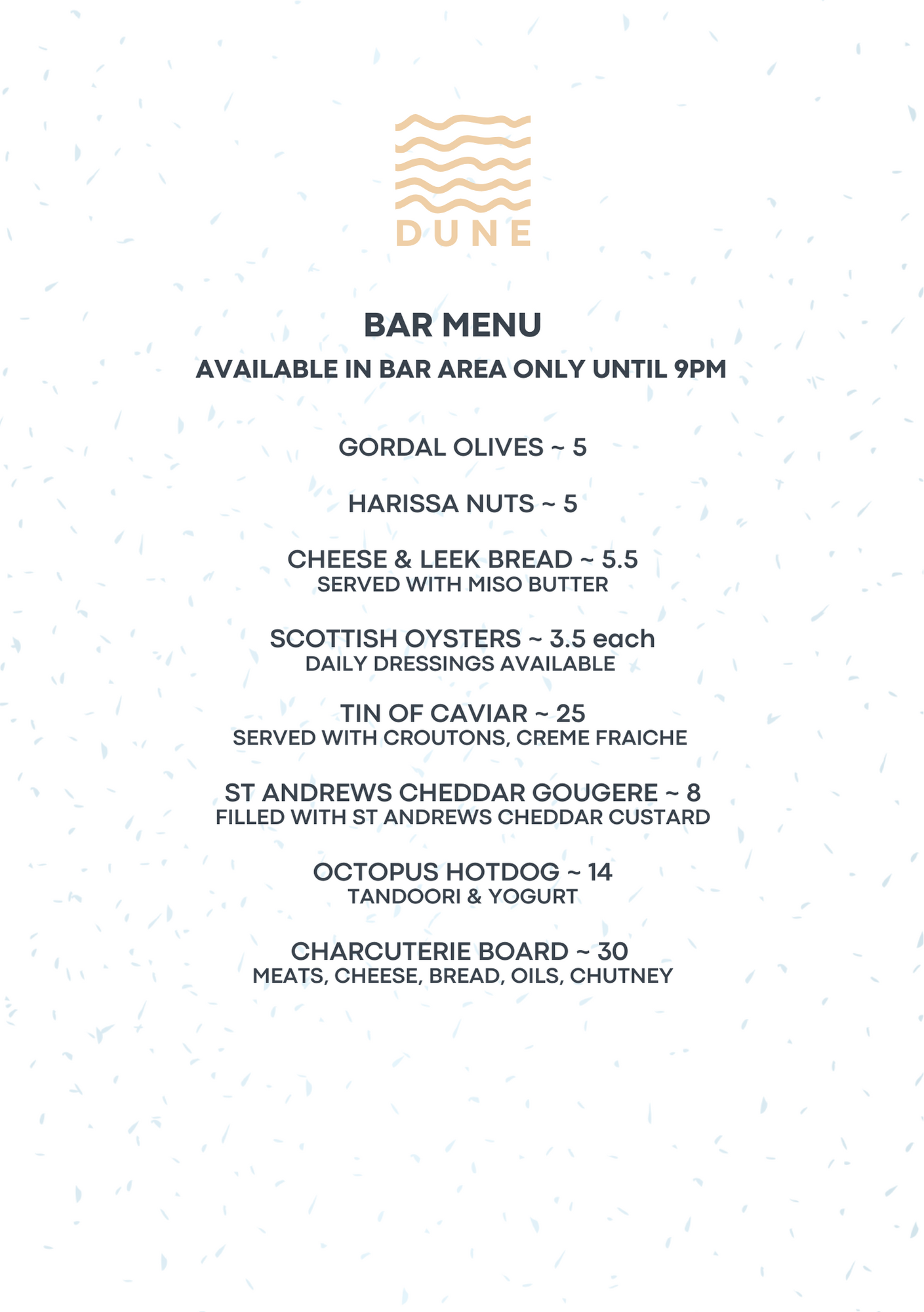 MENU — DUNE ST ANDREWS