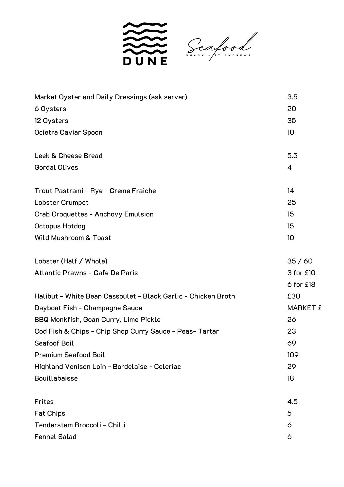 FOOD — DUNE ST ANDREWS