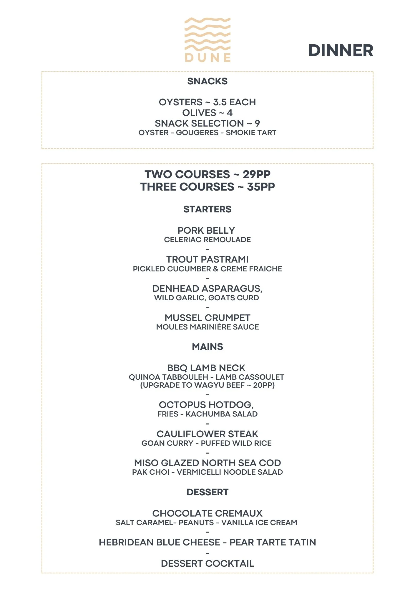 FOOD — DUNE ST ANDREWS