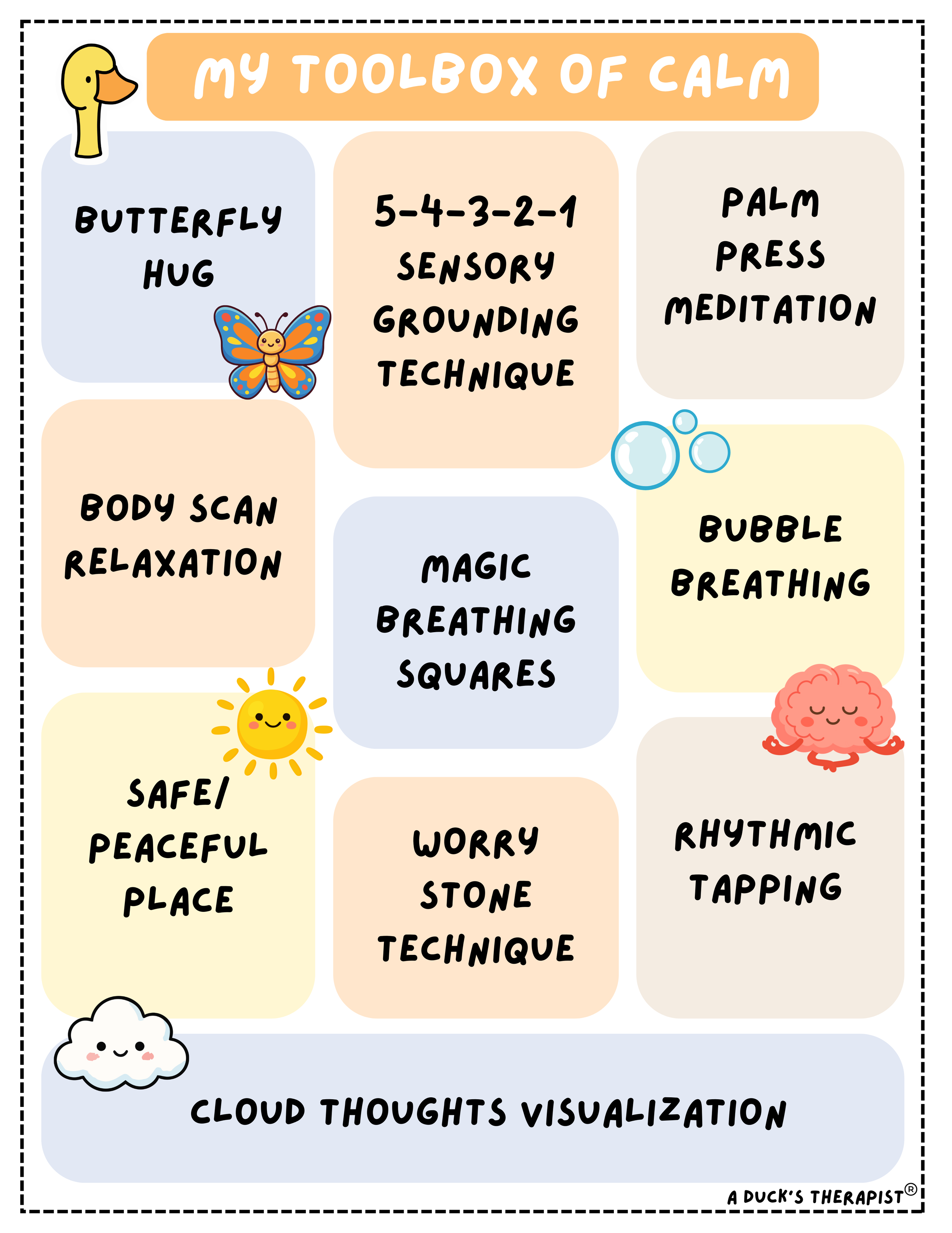My Toolbox of Calm: 10 Grounding Techniques — A Duck's Therapist