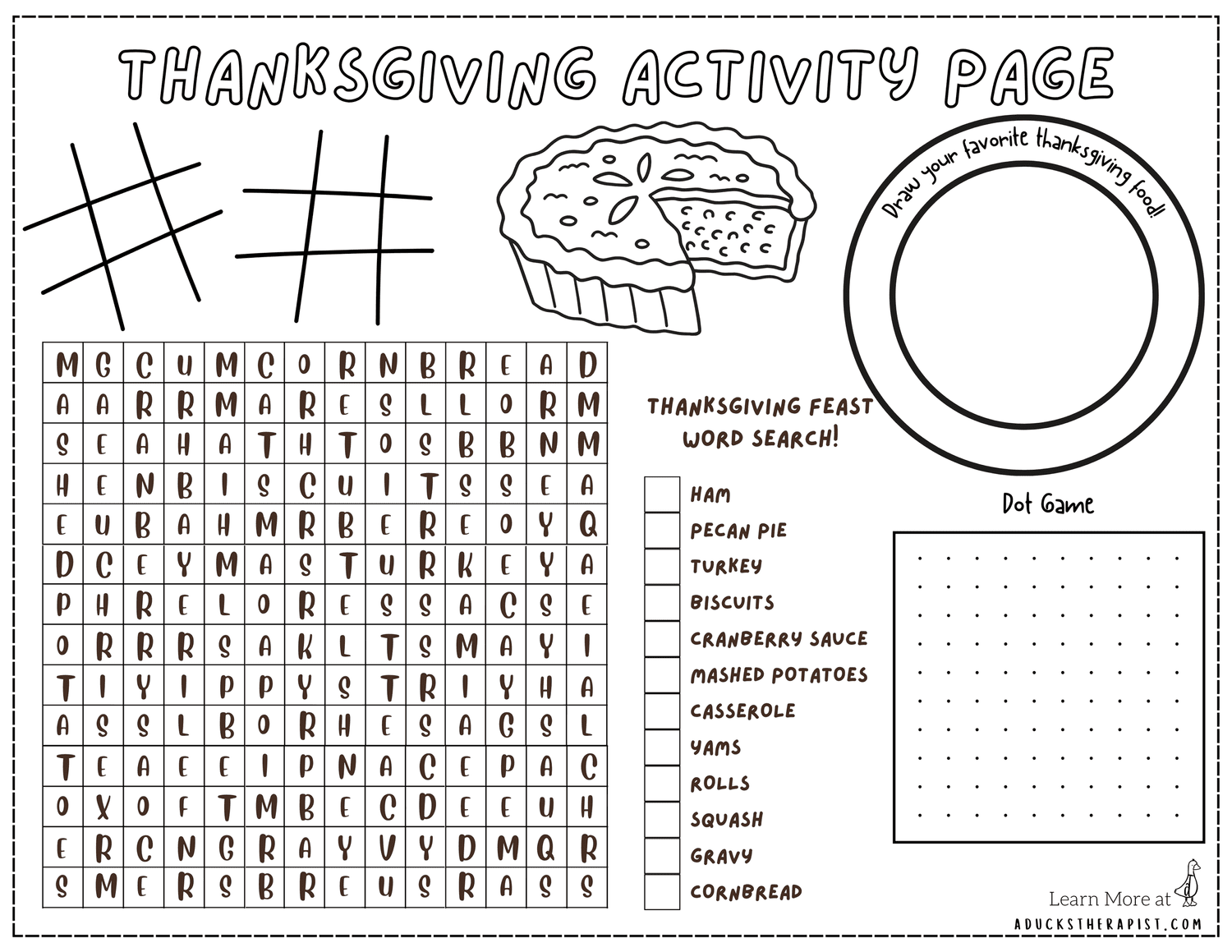 Thanksgiving Activity Pages — A Ducks Therapist