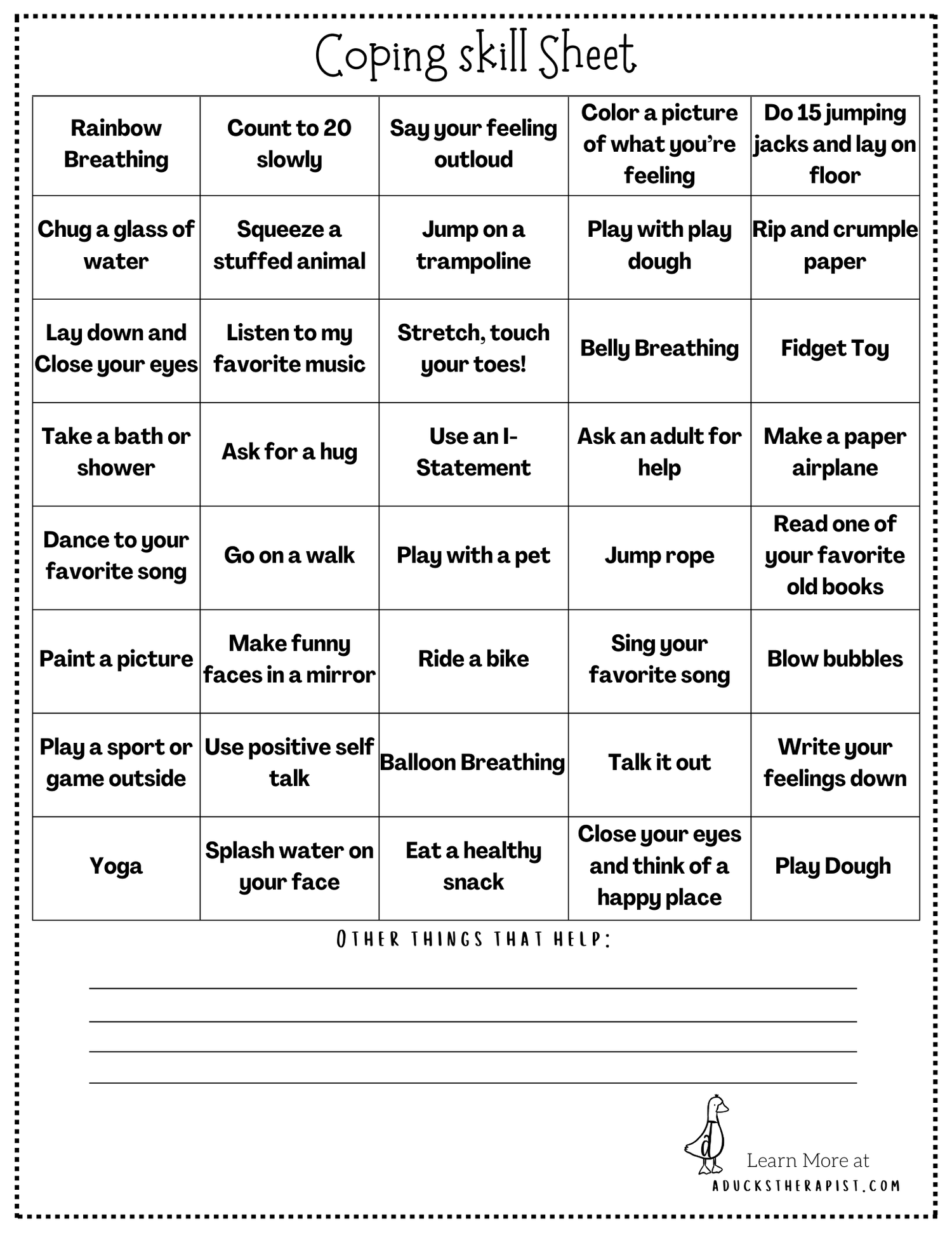 Kiddos worksheets — A Ducks Therapist